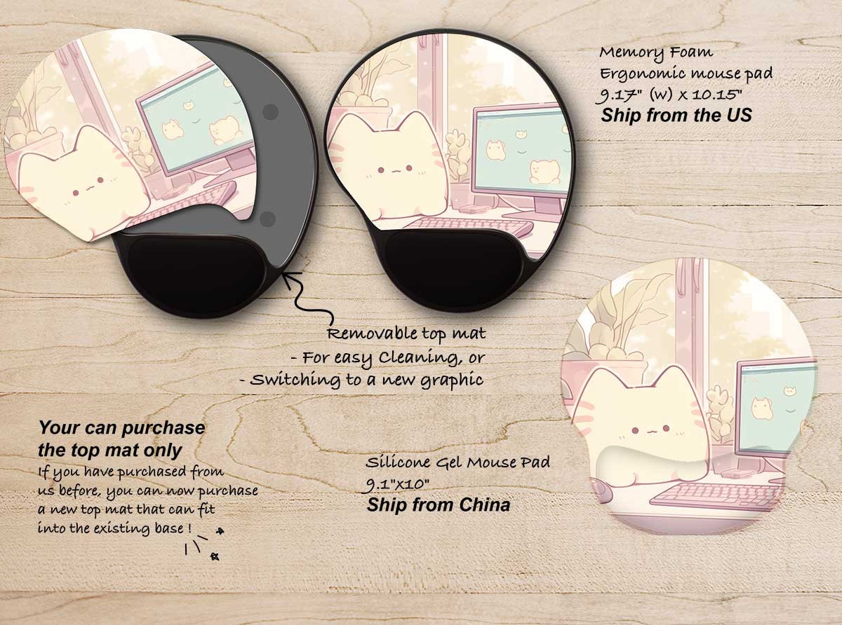 Chubby Cat Anime Computer Desk XXL Pastel Desk Mat RGB, Cute Lofi Art ...