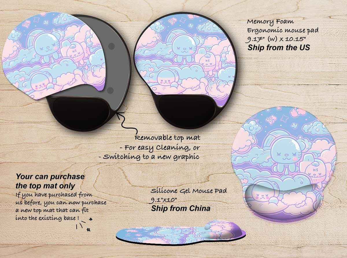 Pastel Purple Blue Kawaii Bear Desk Mat, Cute Pink Cloud Sky Japanese ...