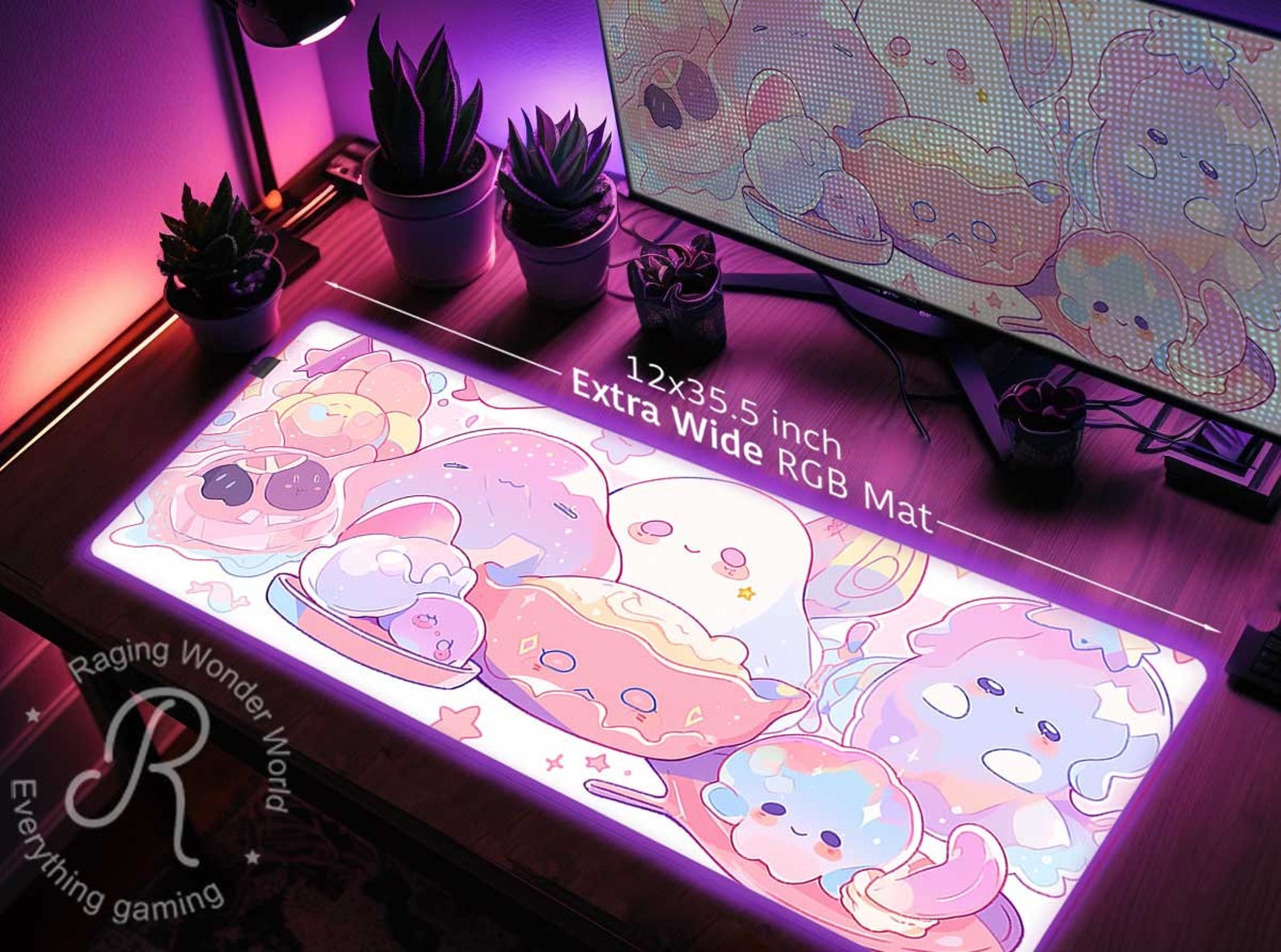 Kawaii Aesthetic Anime Jello Characters Desk Mat Cute, Japanese Cute ...