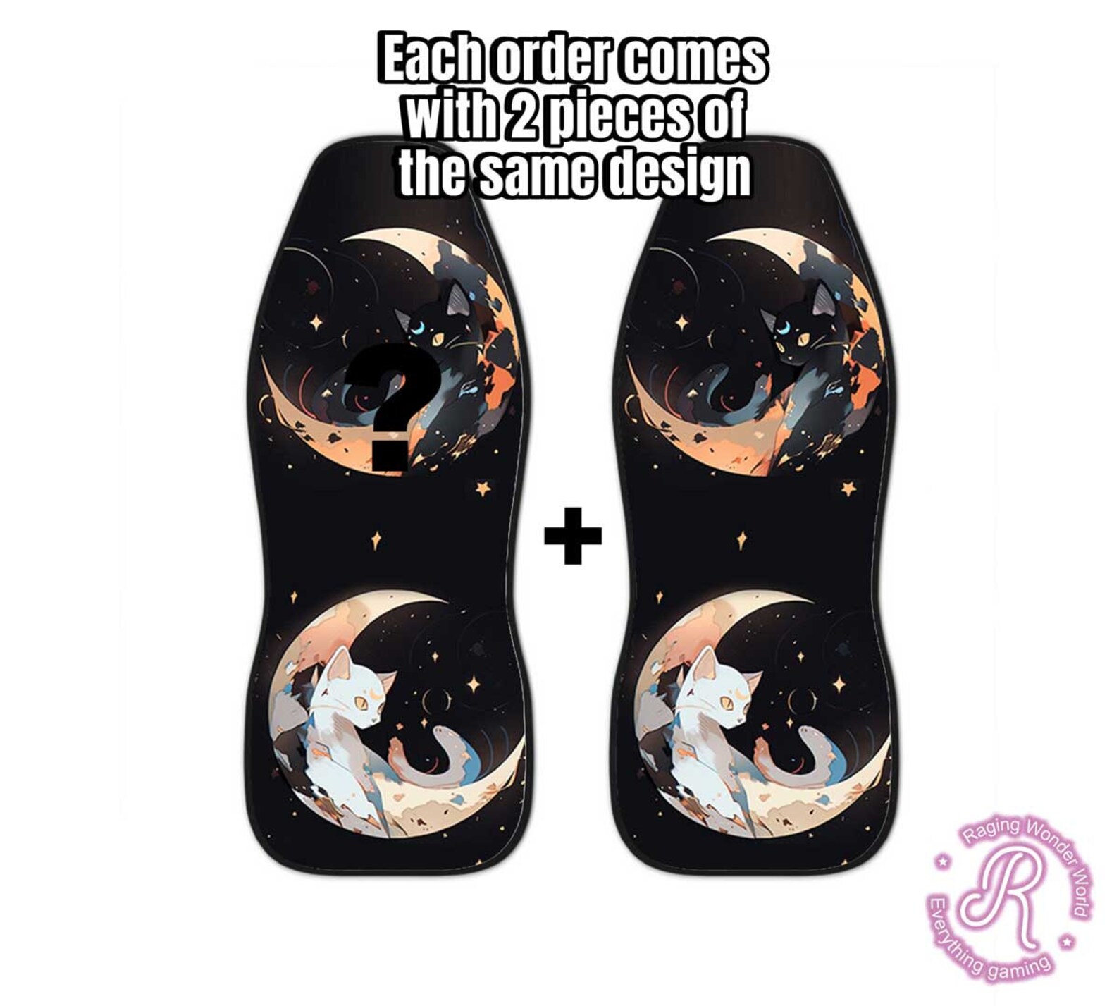 Anime Black White Lunar Moon Cats Gamer Chair Cover, Black Gaming Room ...