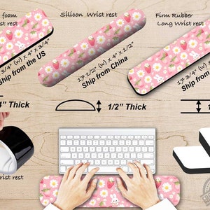 Kawaii Pastel Pink Bunny Cottagecore XXL Desk Mat RGB, Strawberry Daisy ...