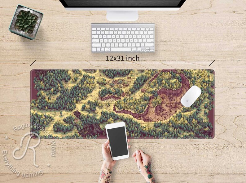 90s RPG Game Map Pixel Art Desk Mat Cute Stitched Edges Beige - Etsy