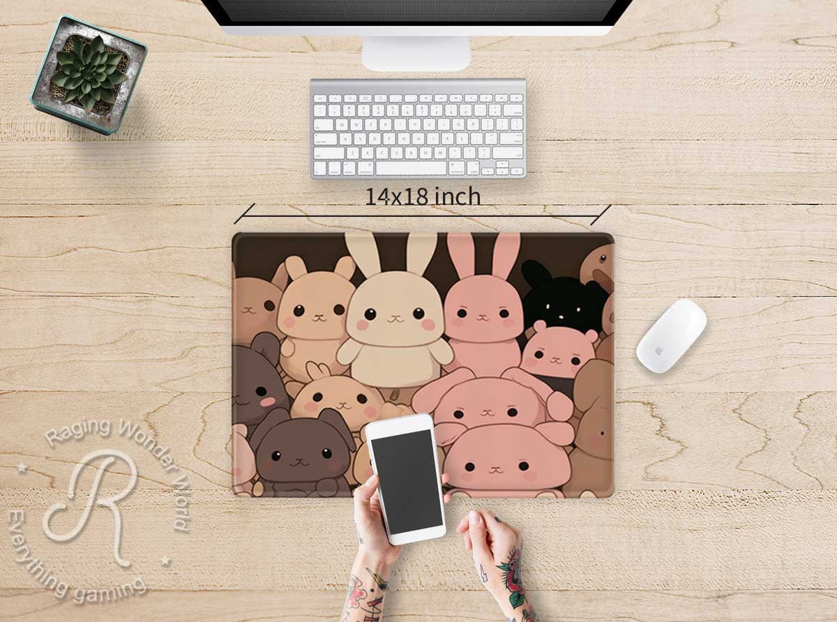 Kawaii Stuffed Animal Gang Anime Desk Mat Cute, Stitched Edges Beige ...