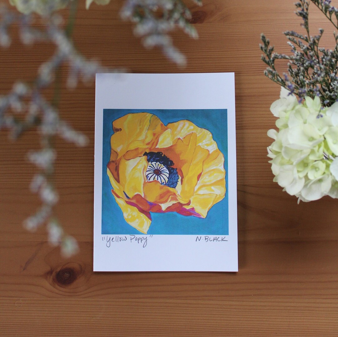 POPPY Note Cards Blank Inside Happy Snail Mail Original Unique Art Note ...