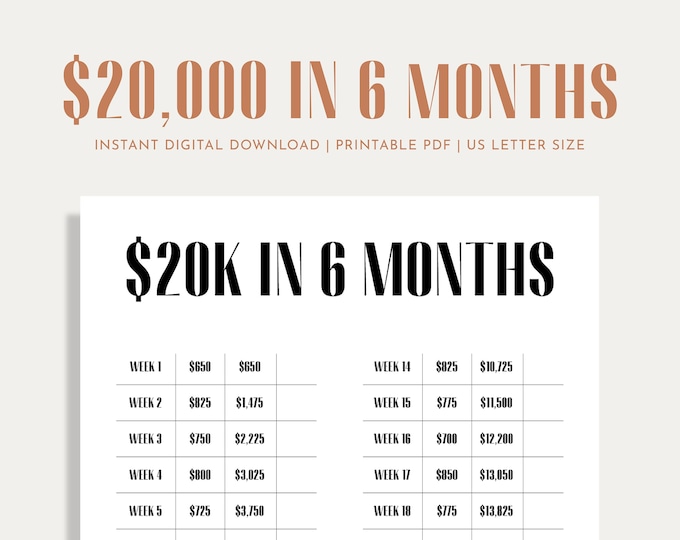 25K Savings Challenge, Savings Tracker, Money Challenge, 26 Weeks, 6 Months, Digital Download ...