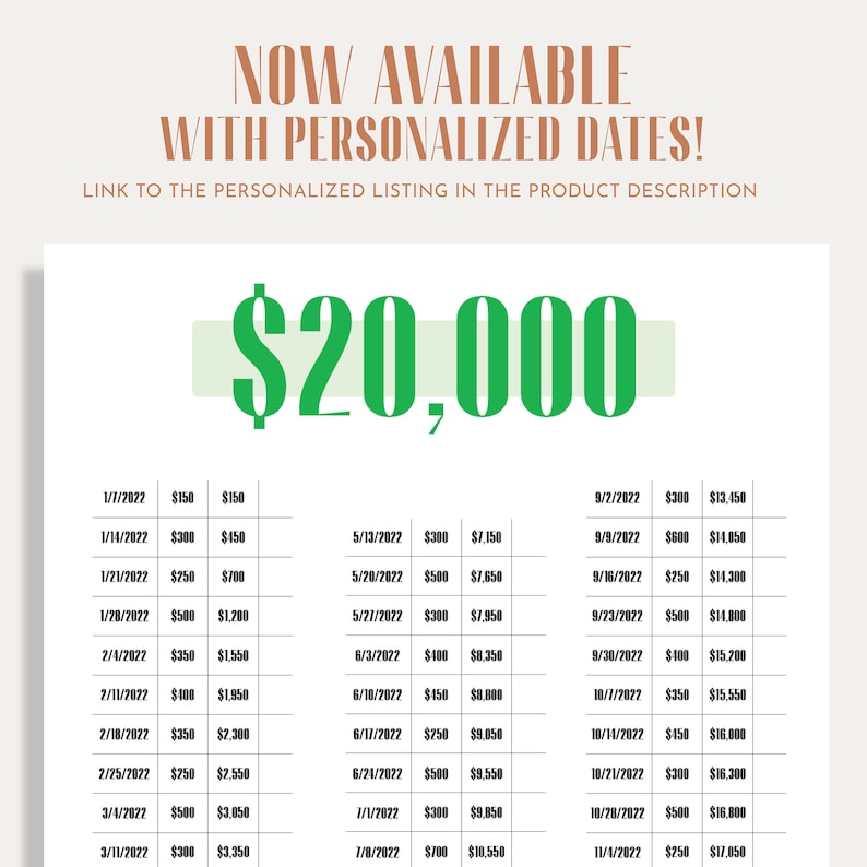 20K Savings Challenge, Savings Tracker, Money Challenge, 52 Weeks, 1 ...