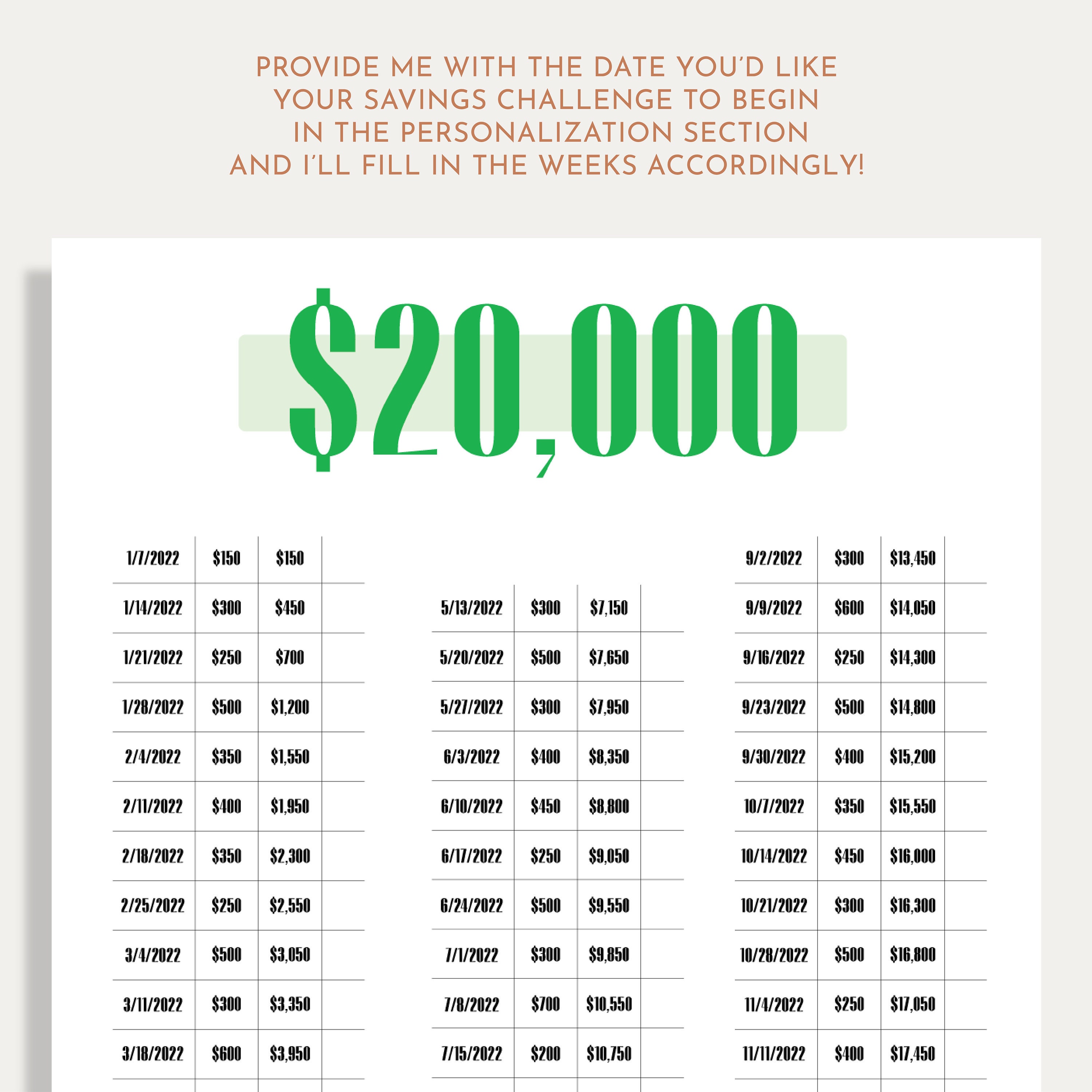 Personalized 20K Savings Challenge, Savings Tracker, Money Challenge ...