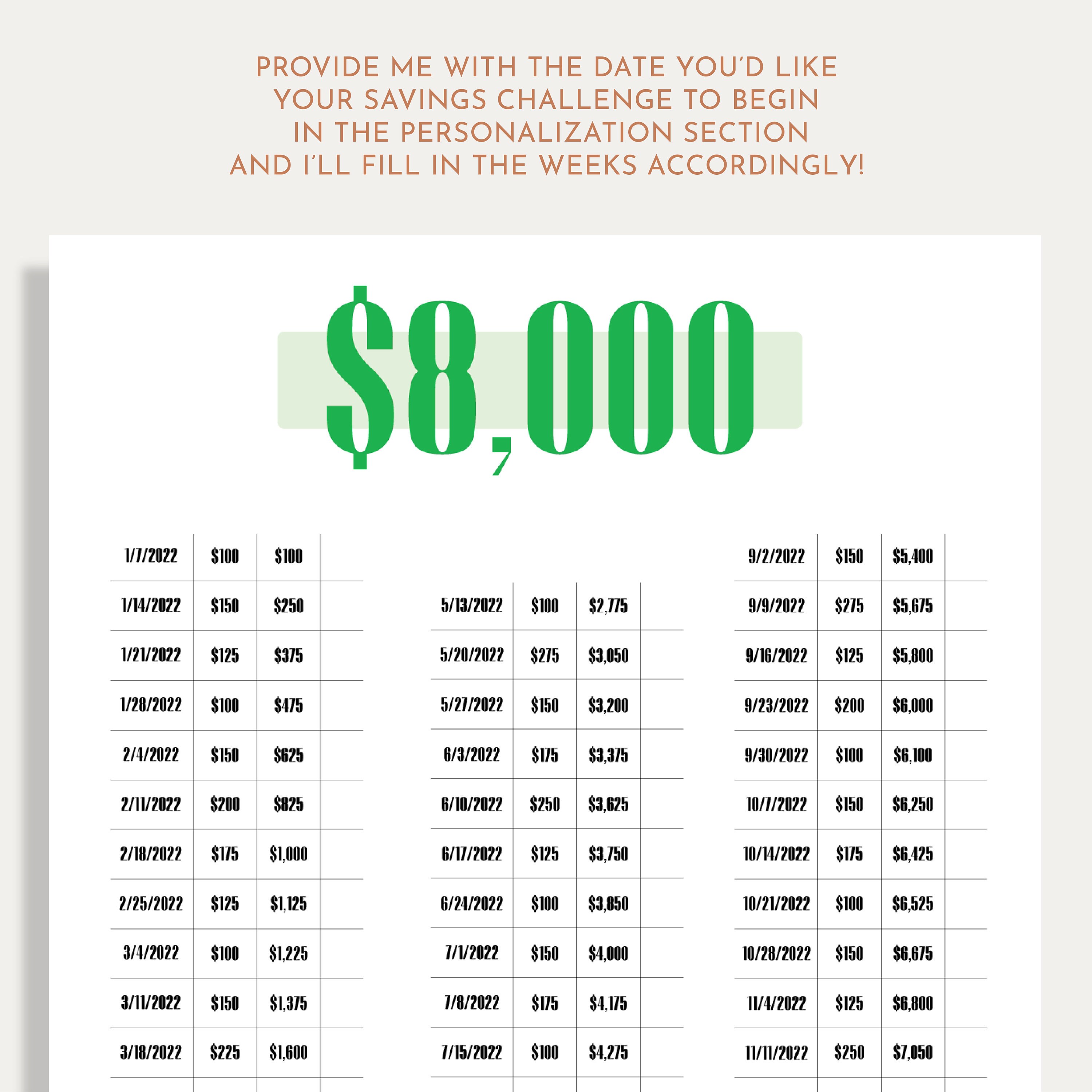 Personalized 8K Savings Challenge, Savings Tracker, Money Challenge ...
