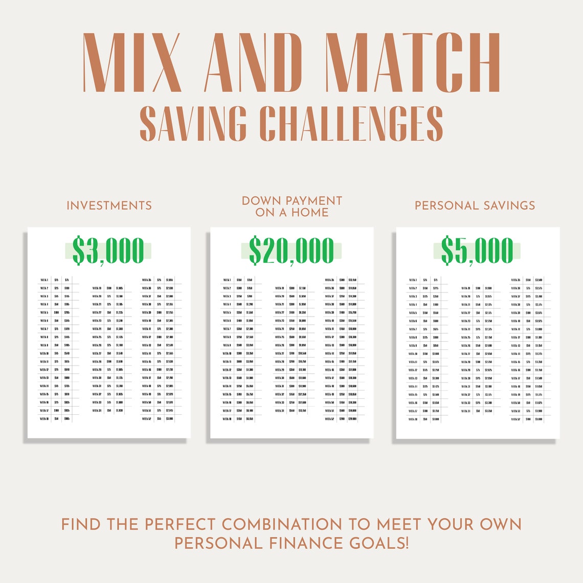 3K Savings Challenge, Savings Tracker, Money Challenge, 52 Weeks, 1 ...