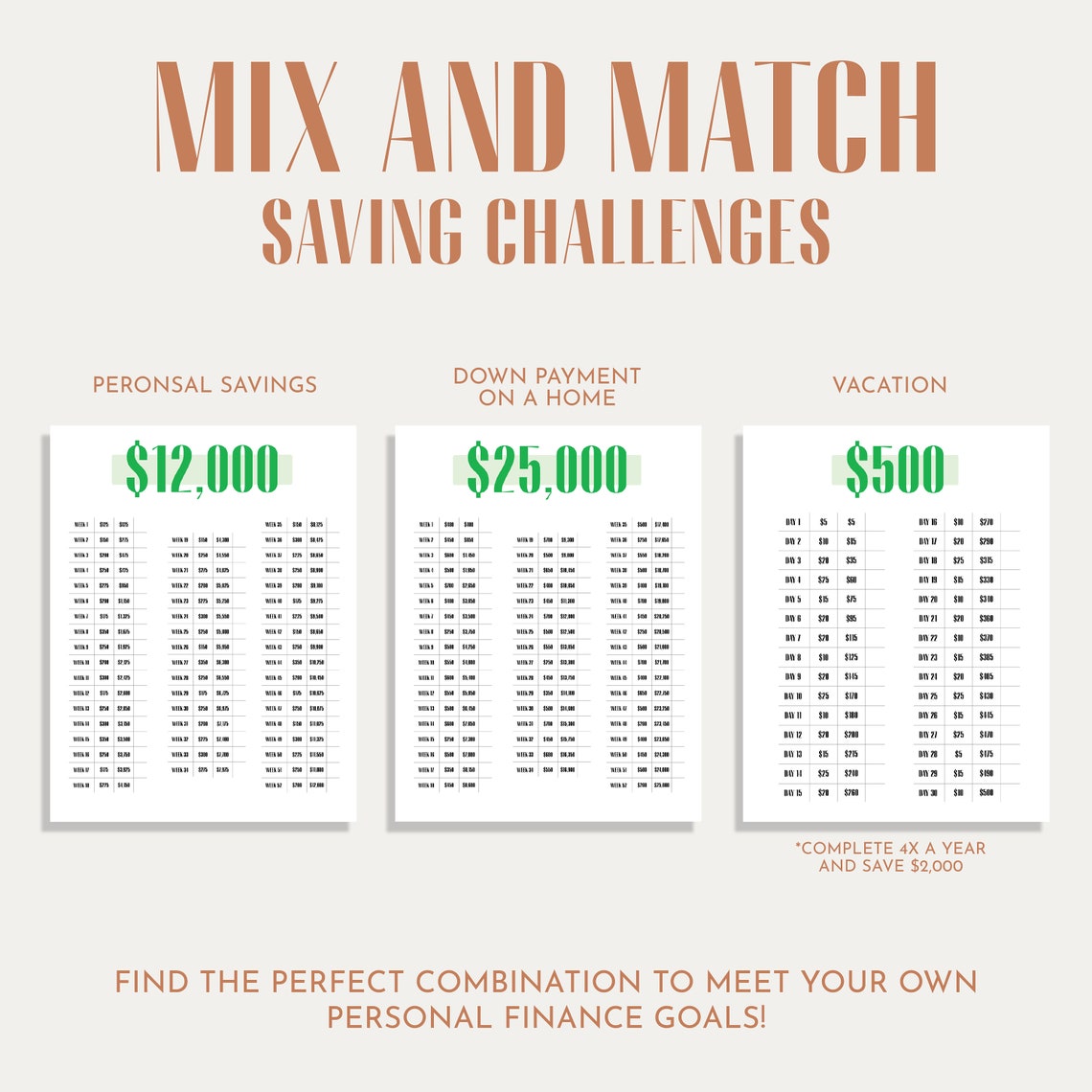 12K Savings Challenge, Savings Tracker, Money Challenge, 52 Weeks, 1 ...