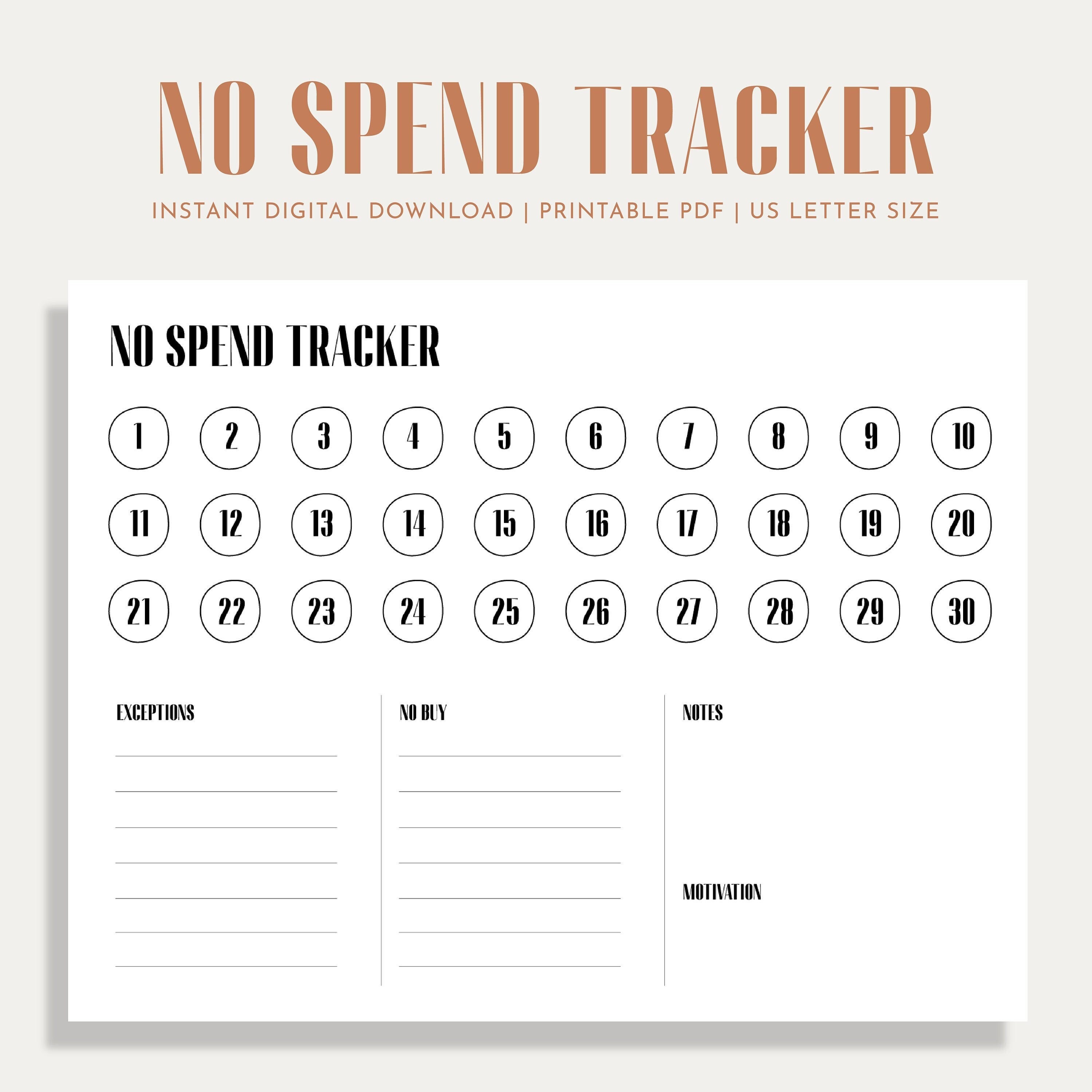 No Spend Tracker, No Spend Challenge, Monthly, 30-day No Buy Challenge ...