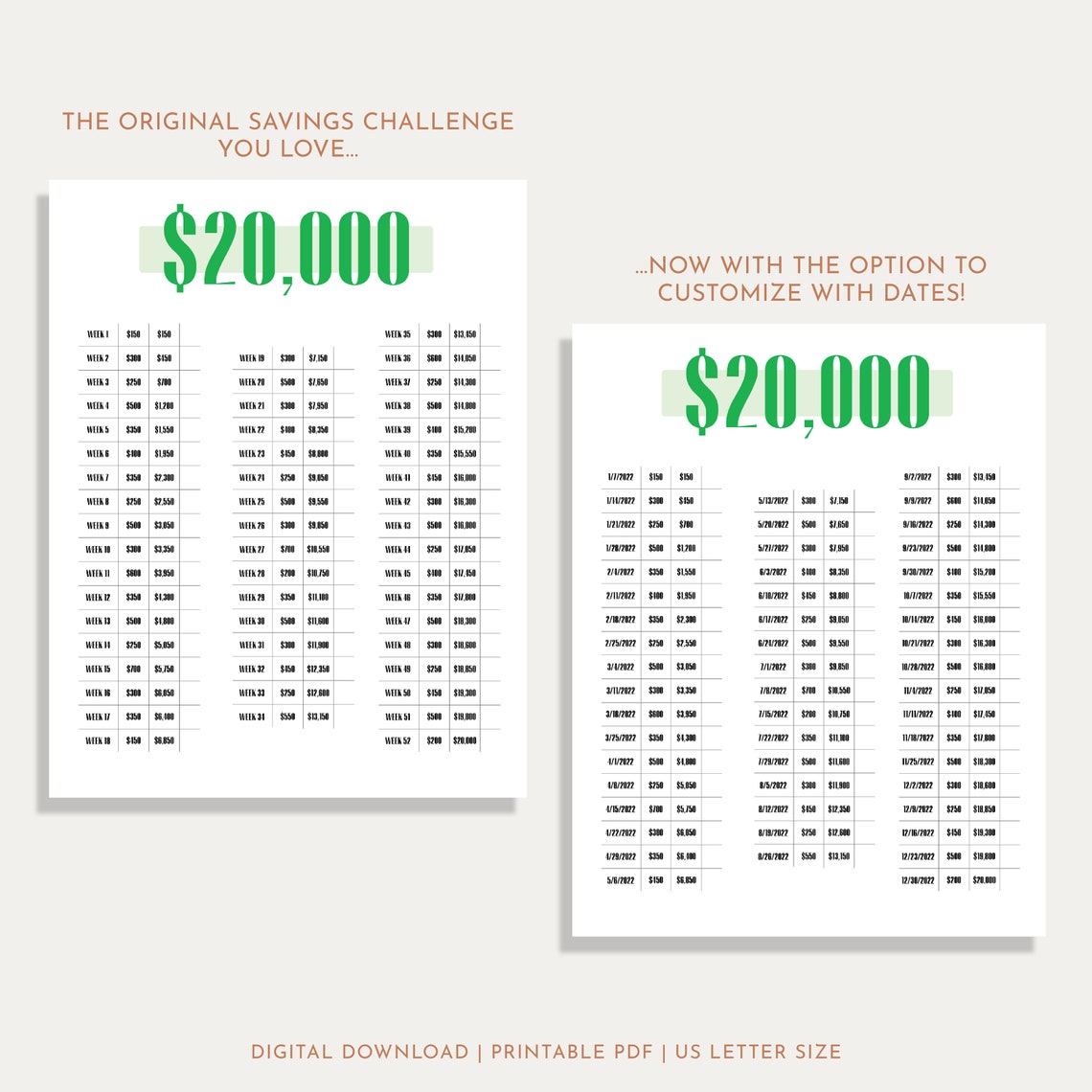 Personalized 20K Savings Challenge, Savings Tracker, Money Challenge ...