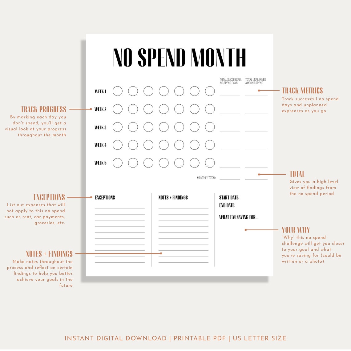 No Spend Month, No Spend Challenge, Tracker, Monthly, 30-day No Buy ...