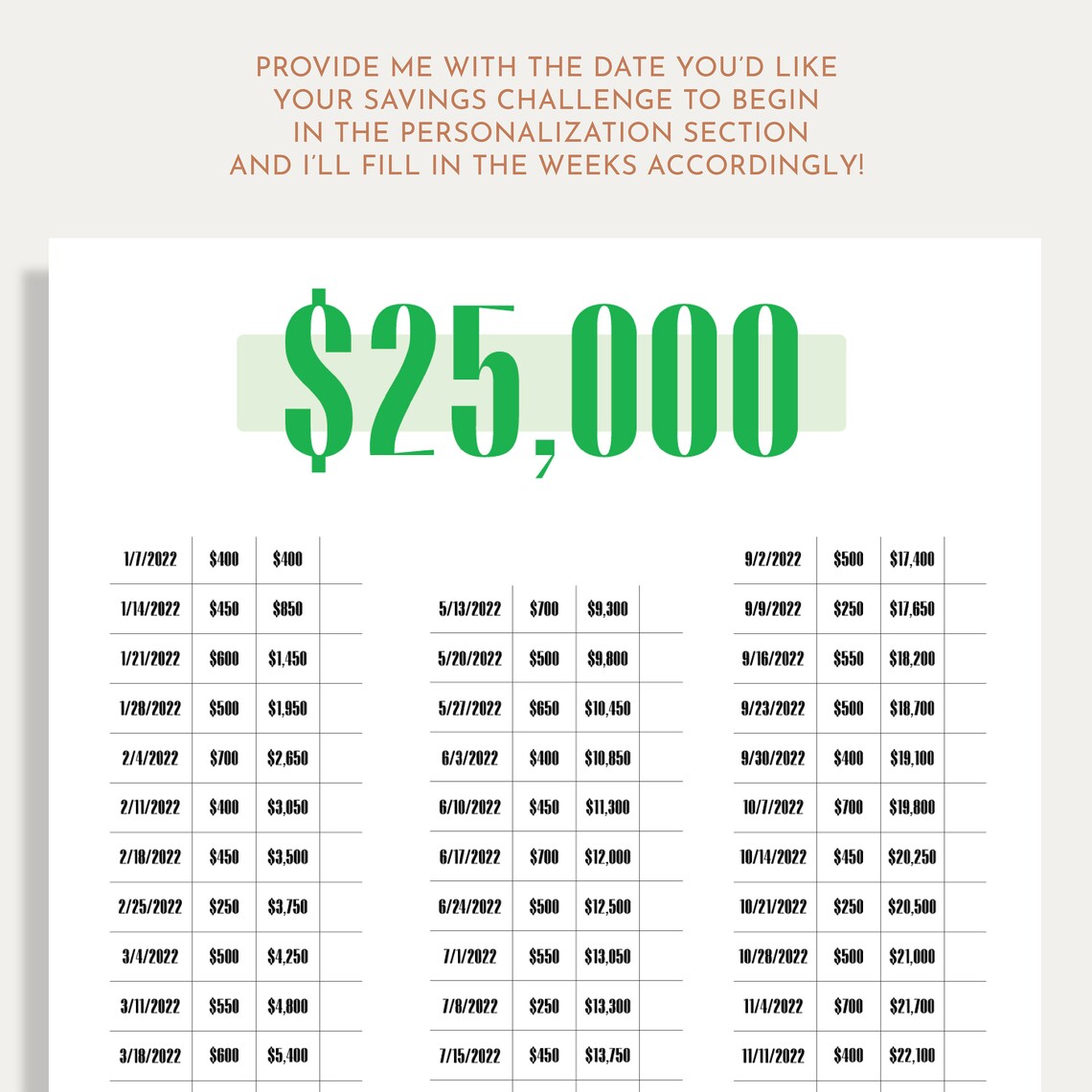 Personalized 25K Savings Challenge, Savings Tracker, Money Challenge ...