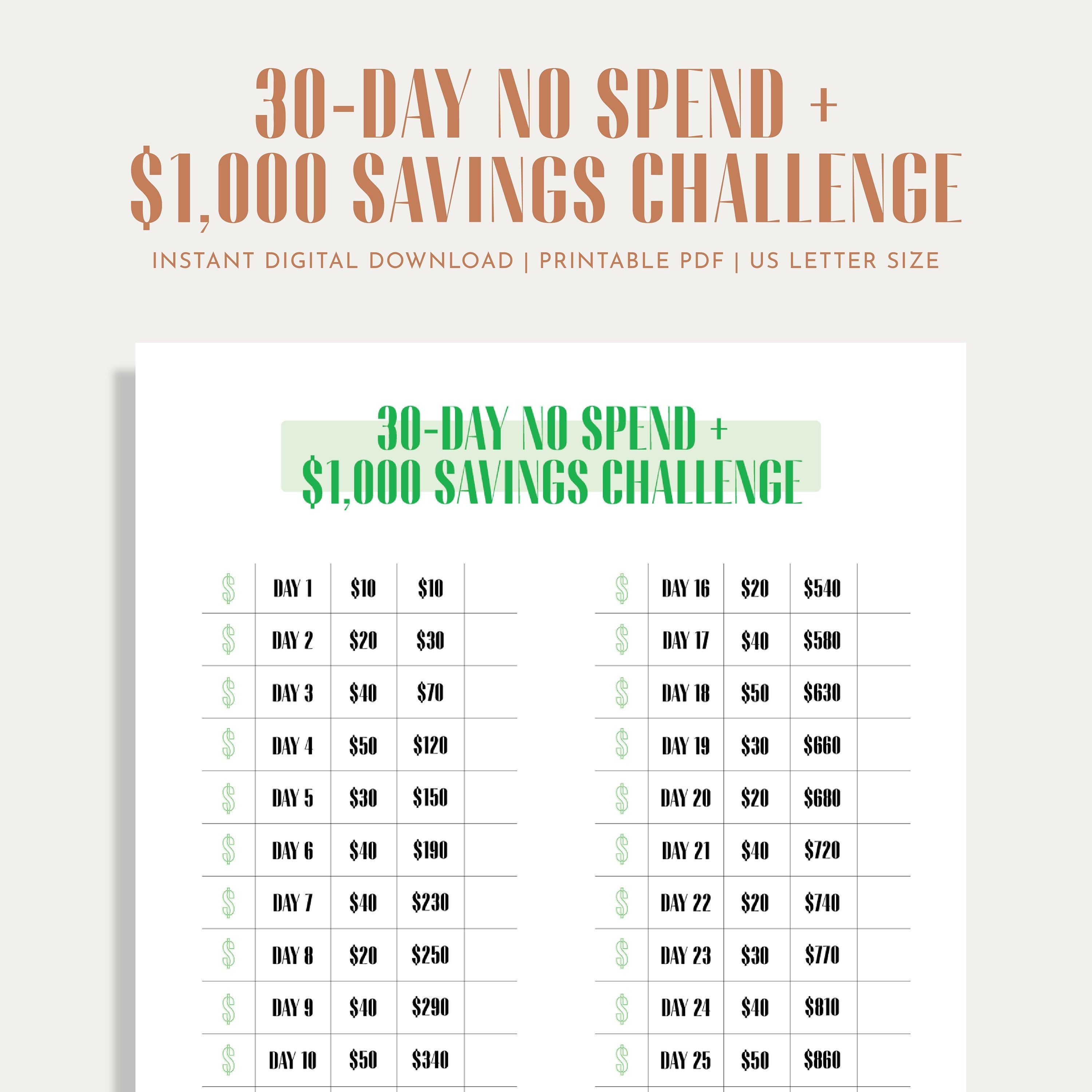No Spend + 1K Savings Challenge, Savings Tracker, Money Challenge, 30 ...