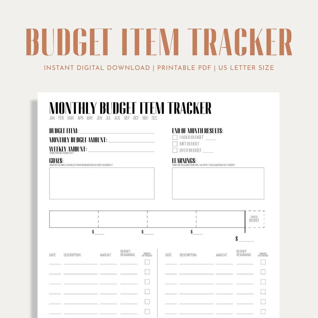 Monthly Budget Item Tracker, Budget Sheet, Spending Tracker, Budgeting ...