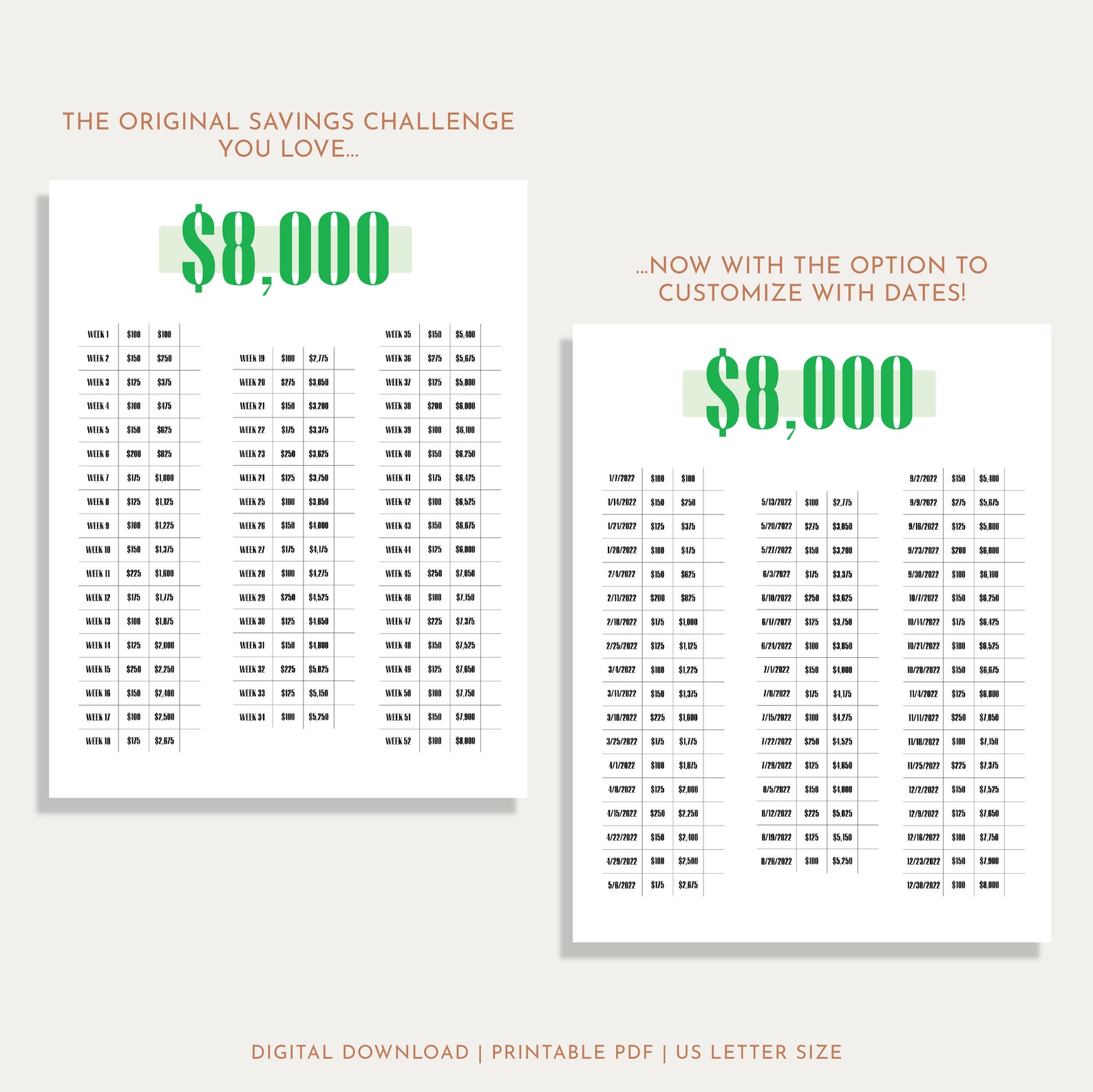Personalized 8K Savings Challenge, Savings Tracker, Money Challenge ...