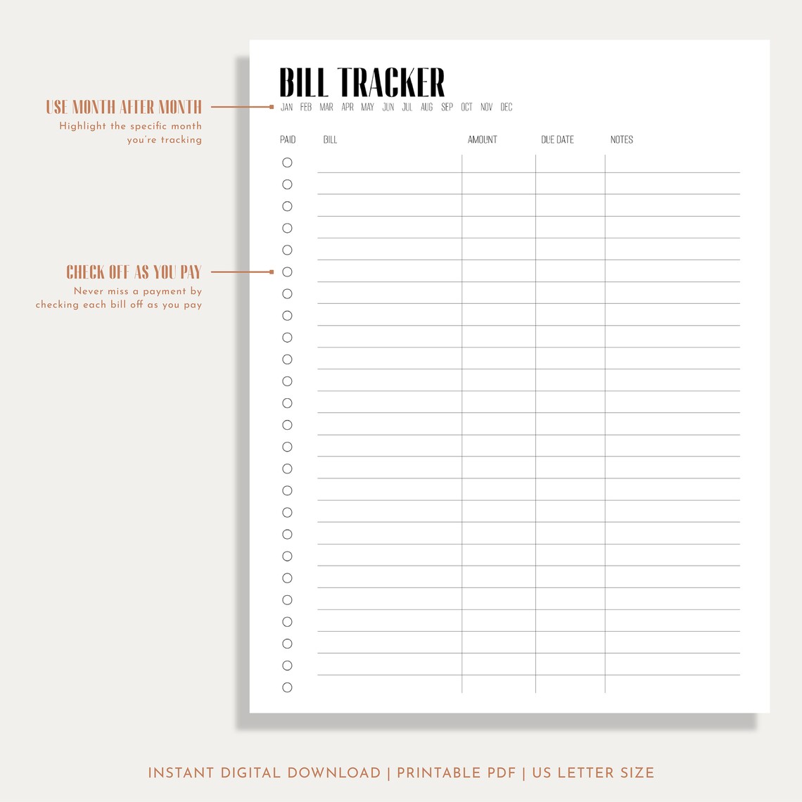 Monthly Bill Tracker, Monthly Bill Log, Bill Payment Tracker, Bill ...