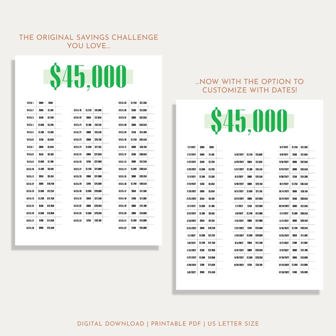 Personalized 45K Savings Challenge, Savings Tracker, Money Challenge ...