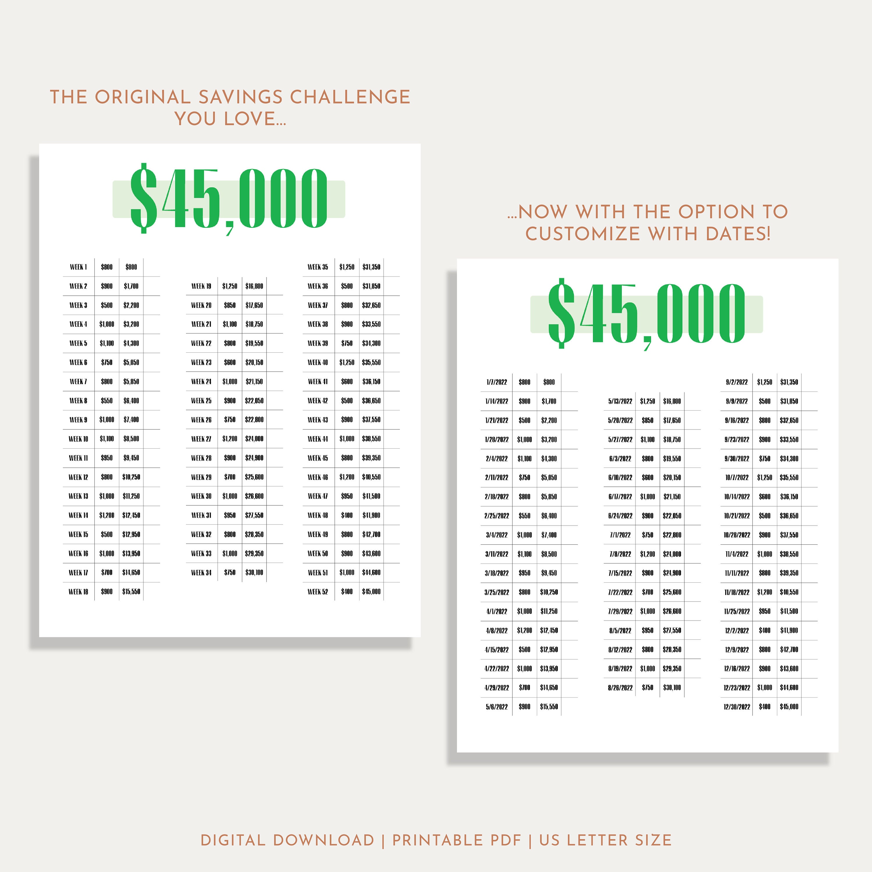 Personalized 45K Savings Challenge, Savings Tracker, Money Challenge ...