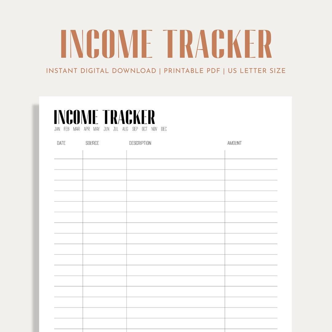 Income Tracker, Income Log, Monthly Income Log, Money Tracker, Money ...