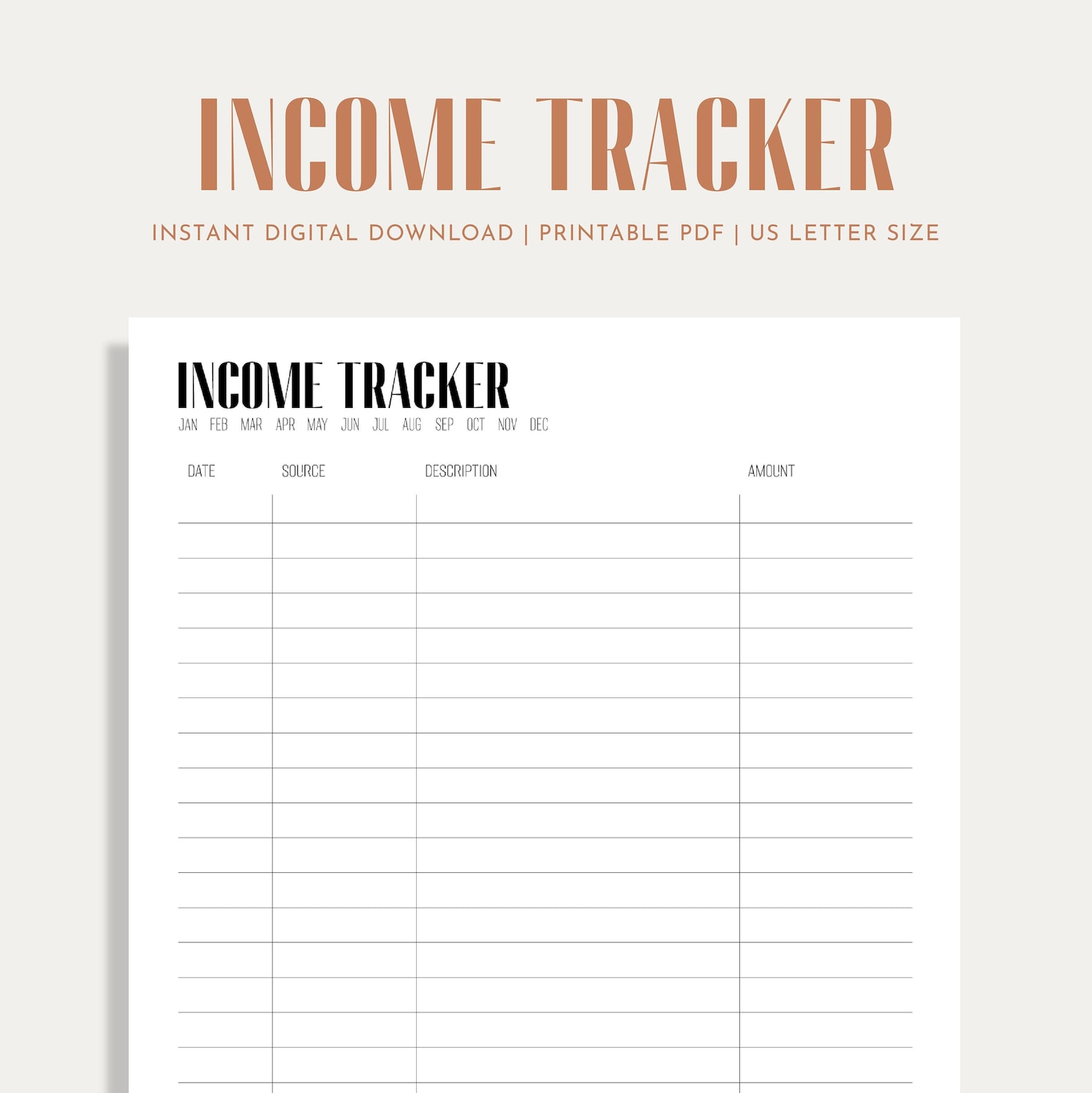 Income Tracker, Income Log, Monthly Income Log, Money Tracker, Money ...