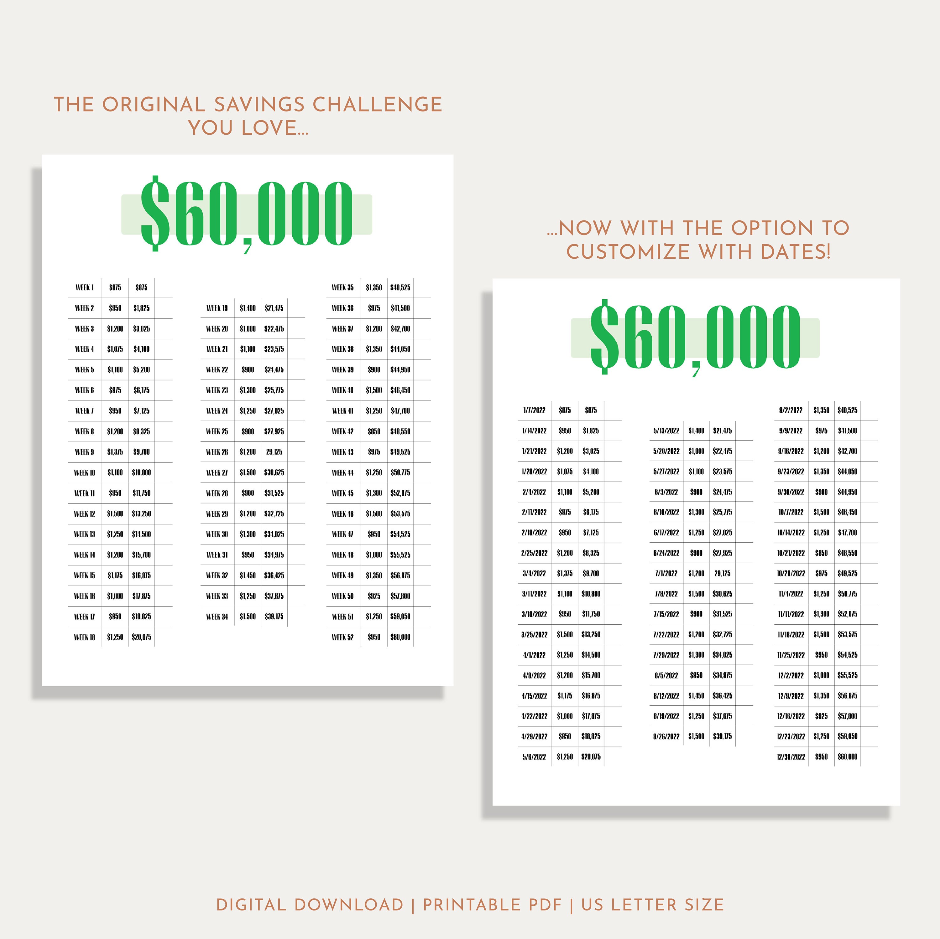 Personalized 60K Savings Challenge, Savings Tracker, Money Challenge ...