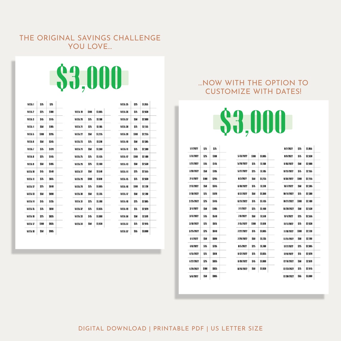 Personalized 3K Savings Challenge, Savings Tracker, Money Challenge ...