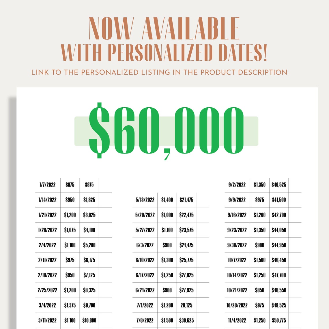 60K Savings Challenge, Savings Tracker, Money Challenge, 52 Weeks, 1 ...