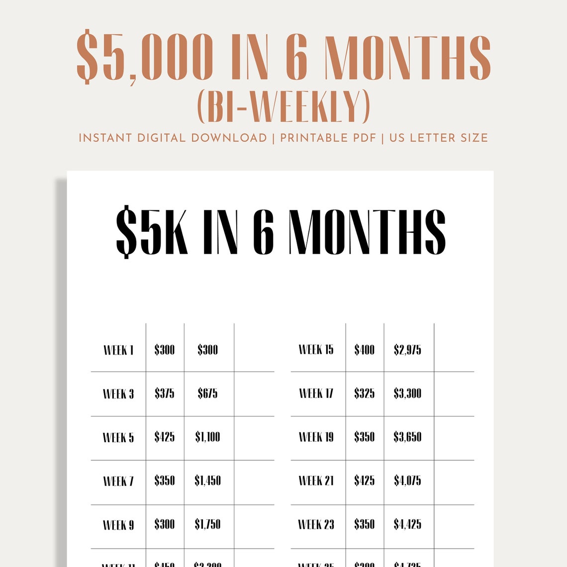 Bi-weekly 5K Savings Challenge, Savings Tracker, Money Challenge, 27 ...