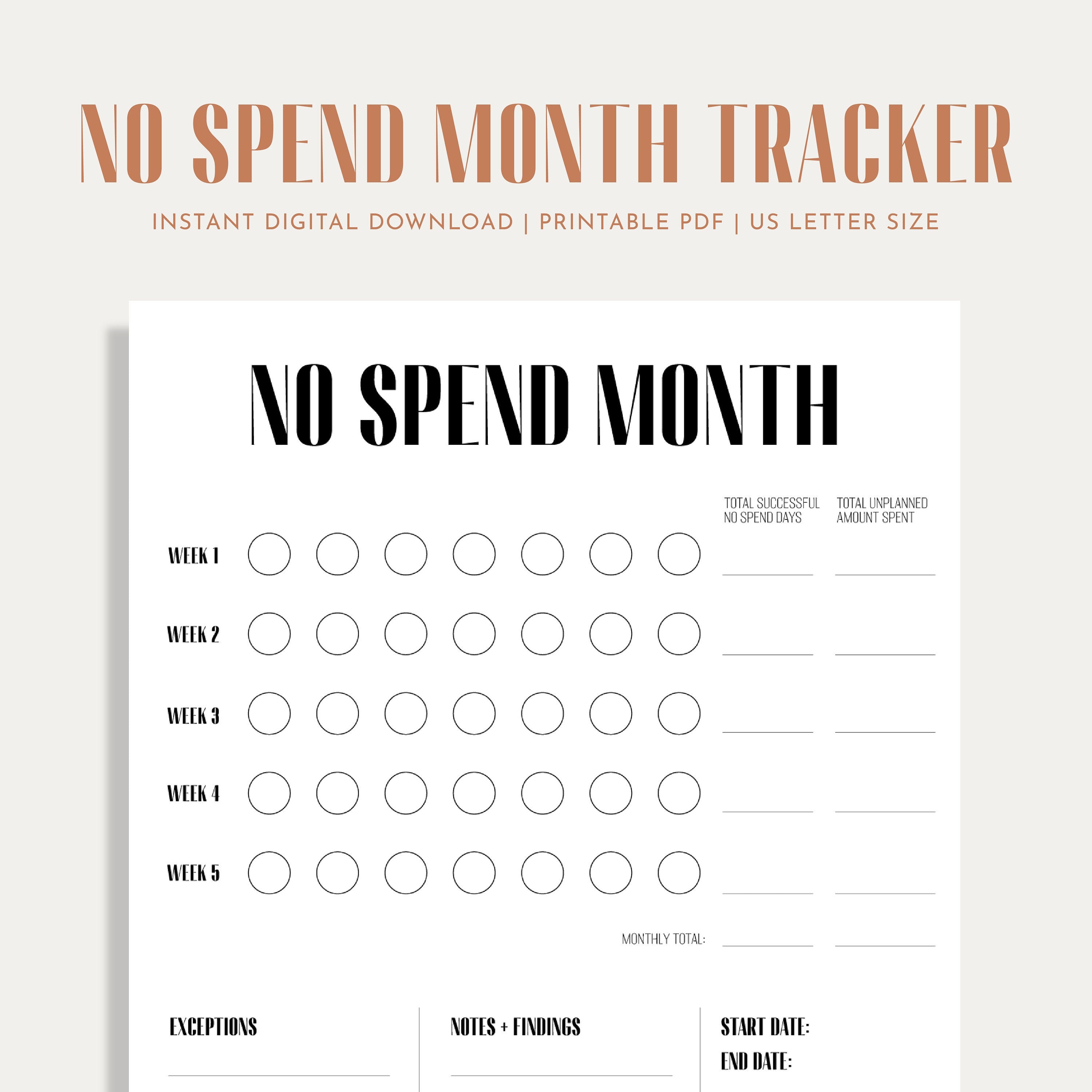 No Spend Month, No Spend Challenge, Tracker, Monthly, 30-day No Buy ...