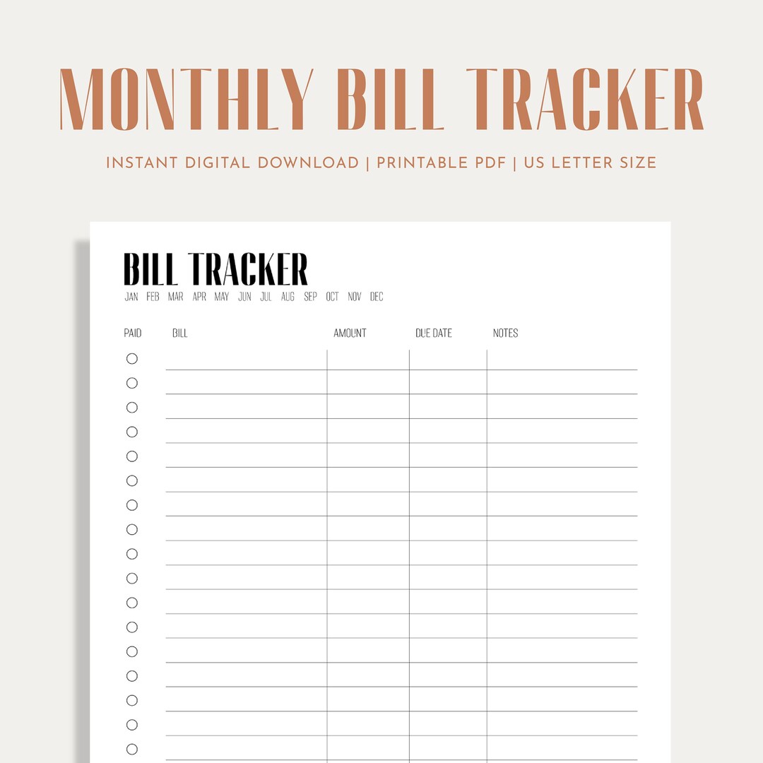 Monthly Bill Tracker, Monthly Bill Log, Bill Payment Tracker, Bill ...