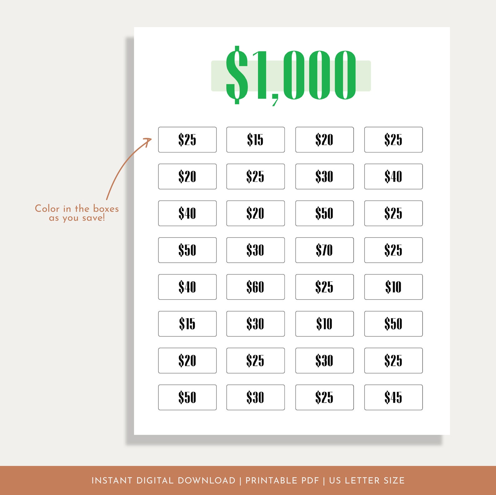 1K Savings Challenge, Savings Tracker, Money Challenge, Digital ...