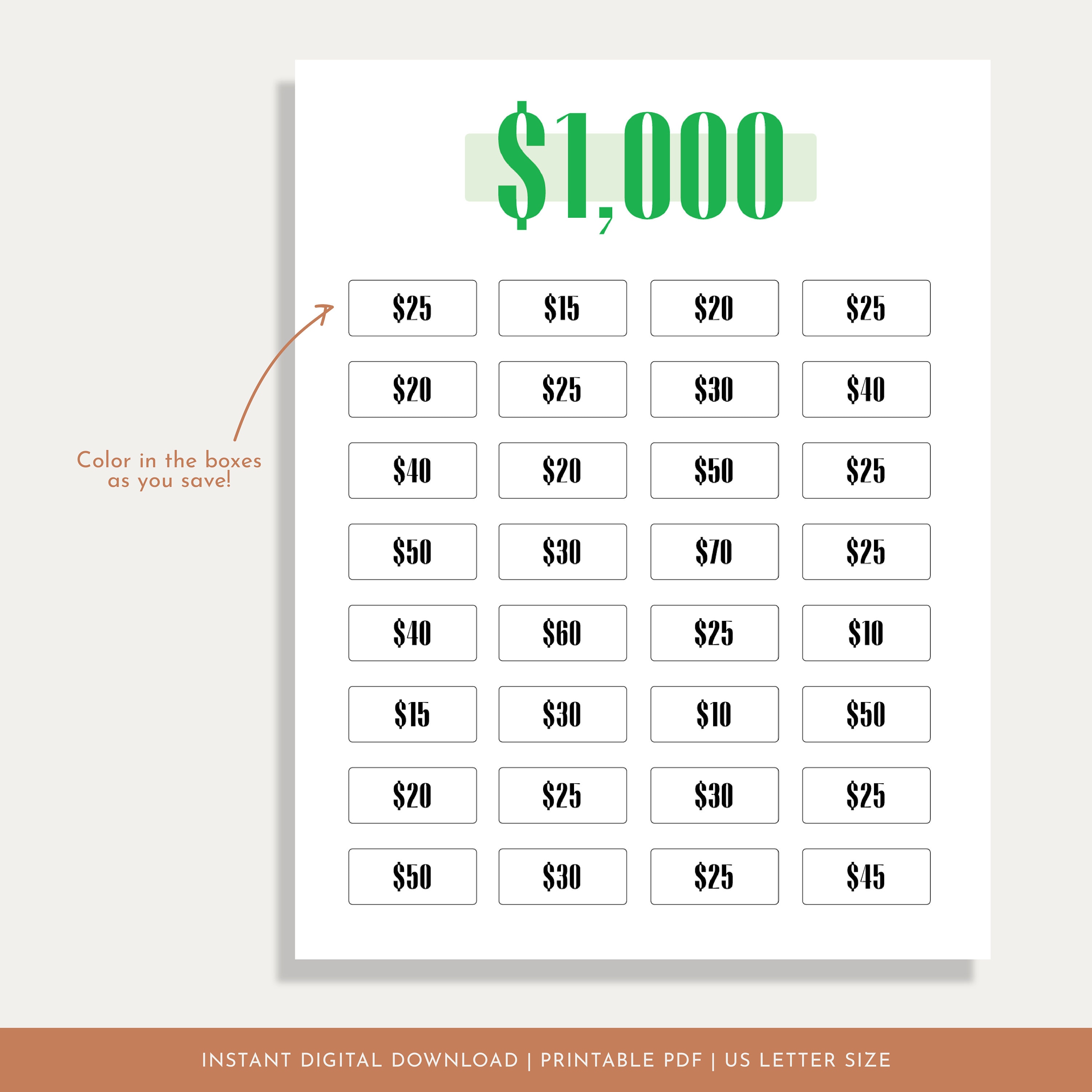 1K Savings Challenge, Savings Tracker, Money Challenge, Digital ...