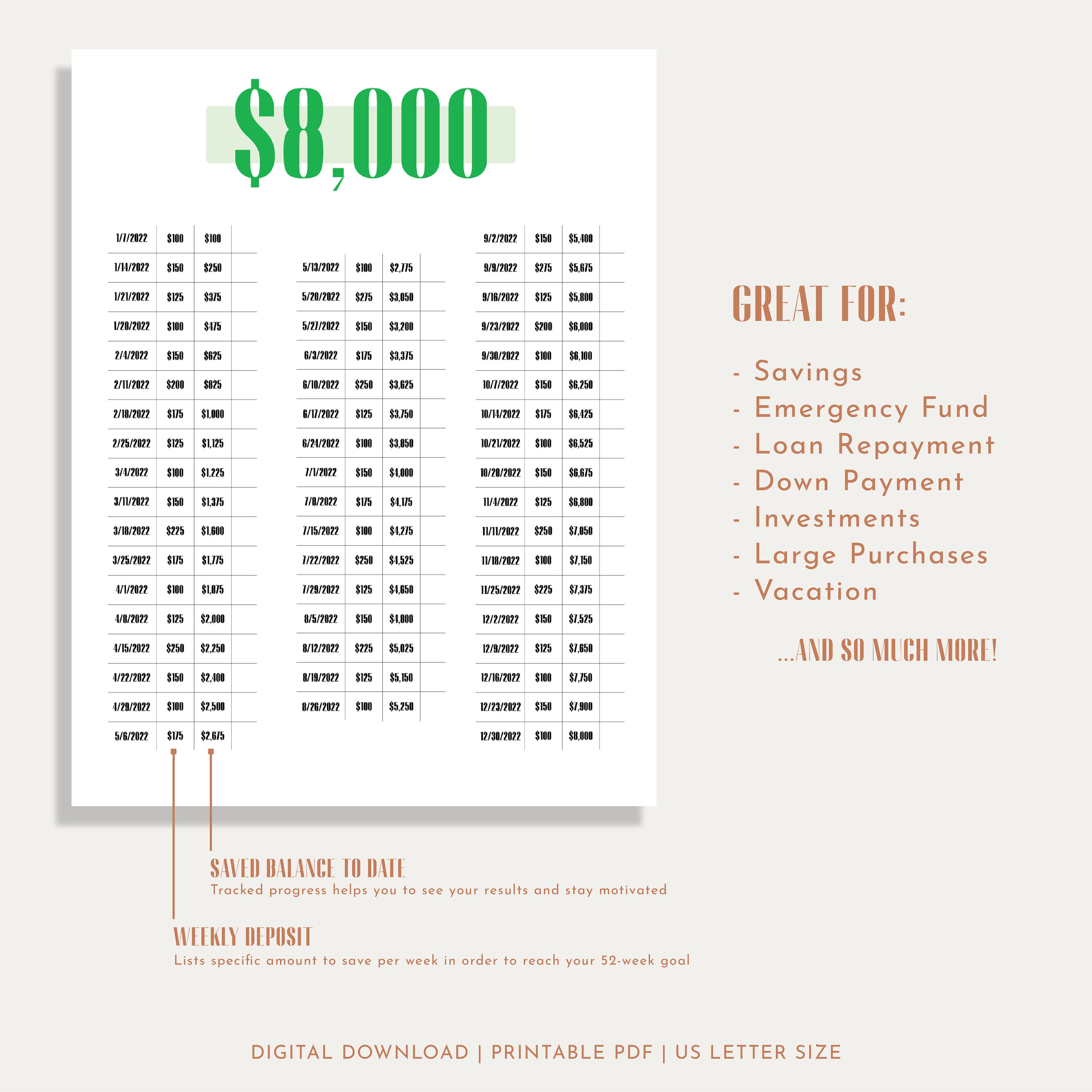 Personalized 8K Savings Challenge, Savings Tracker, Money Challenge ...