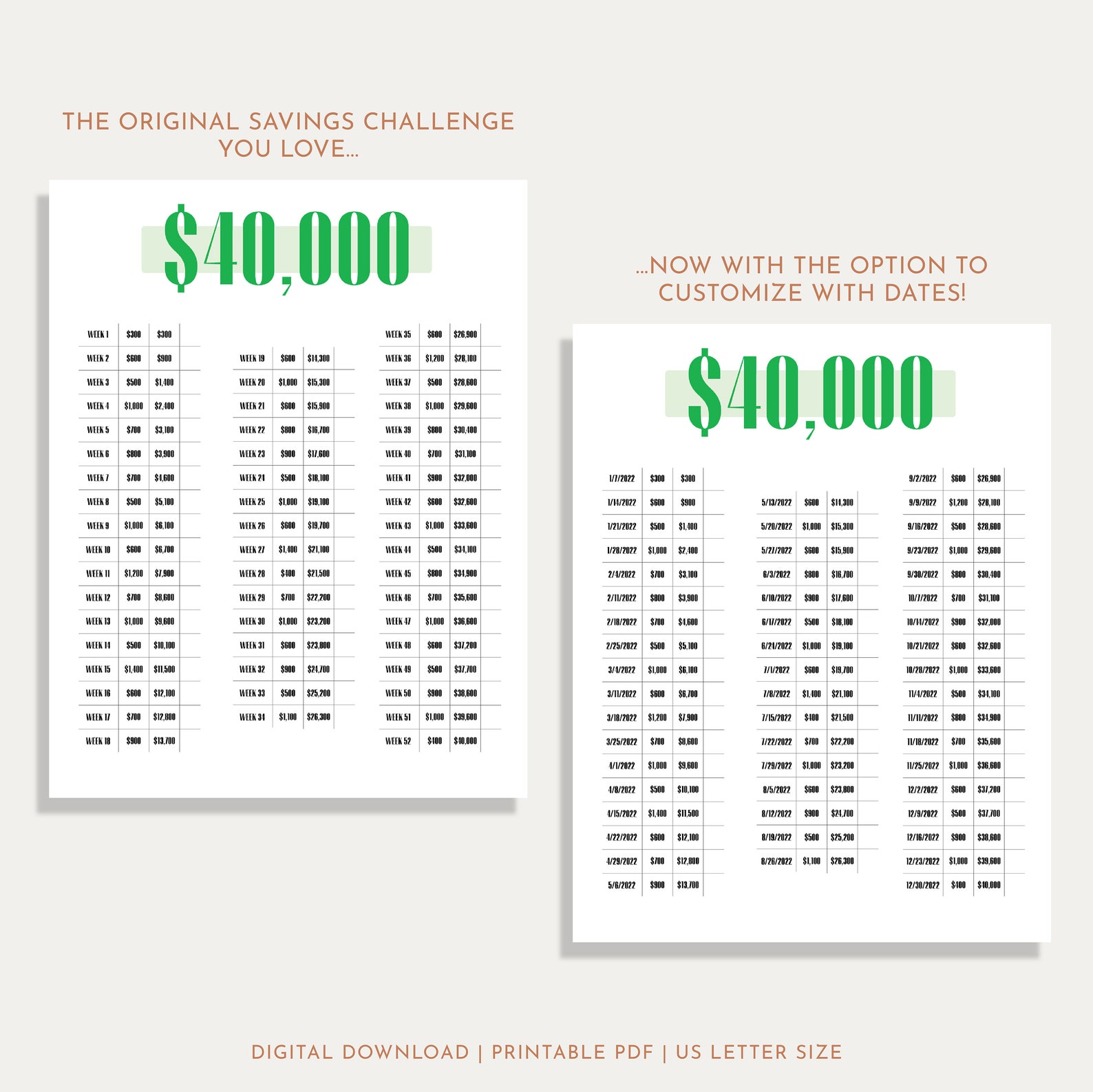 Personalized 40K Savings Challenge, Savings Tracker, Money Challenge ...