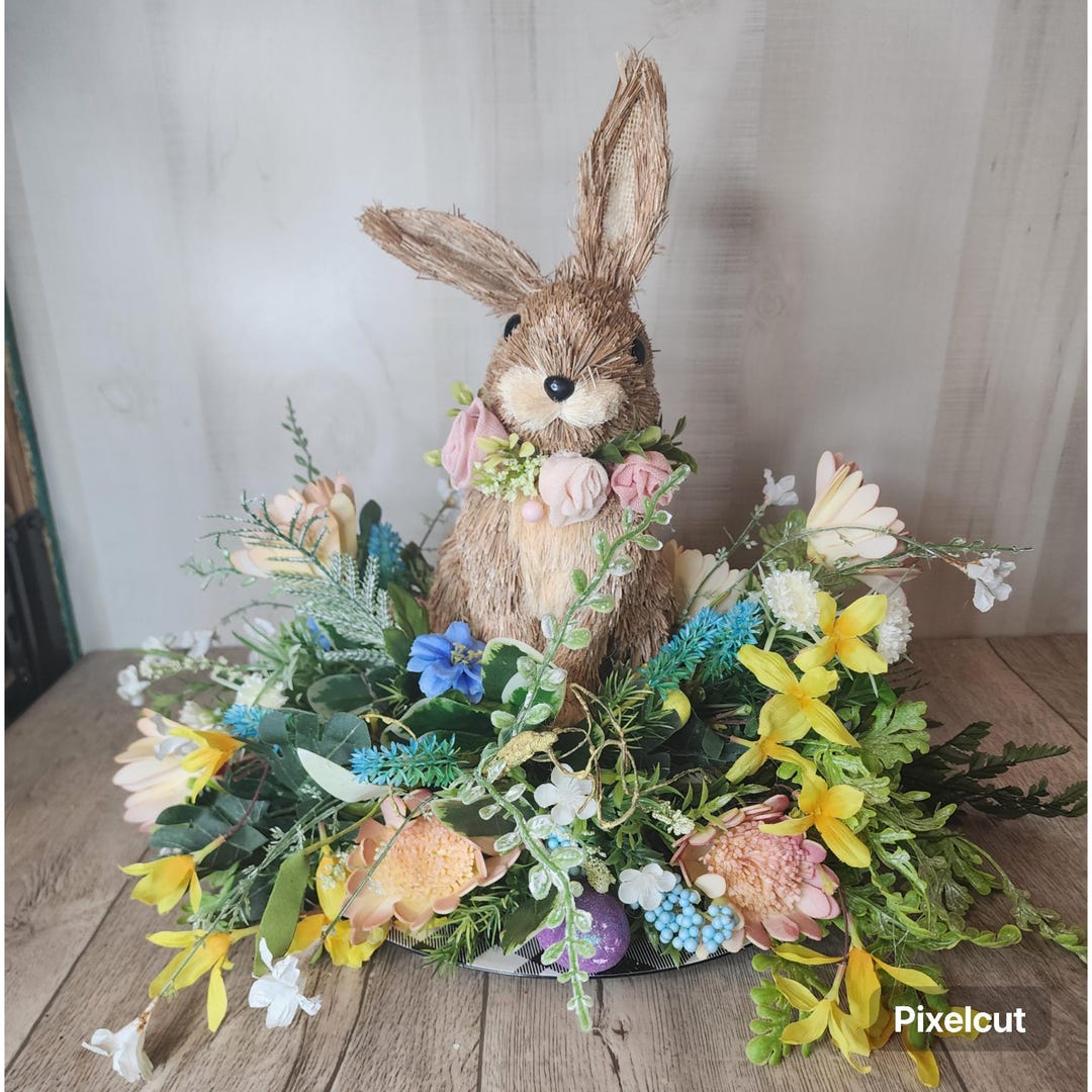 Easter Bunny Centerpiece for Spring Table Scape. Handmade Floral ...