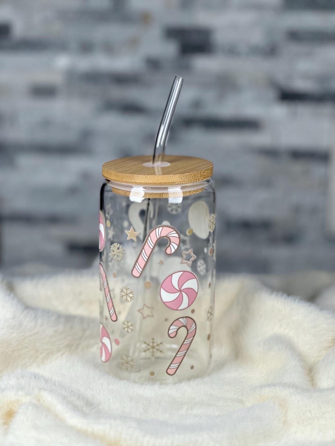 Pink Christmas Candy Cane Cup Glass/ Christmas Cup/ Pink Candy/ Glass ...