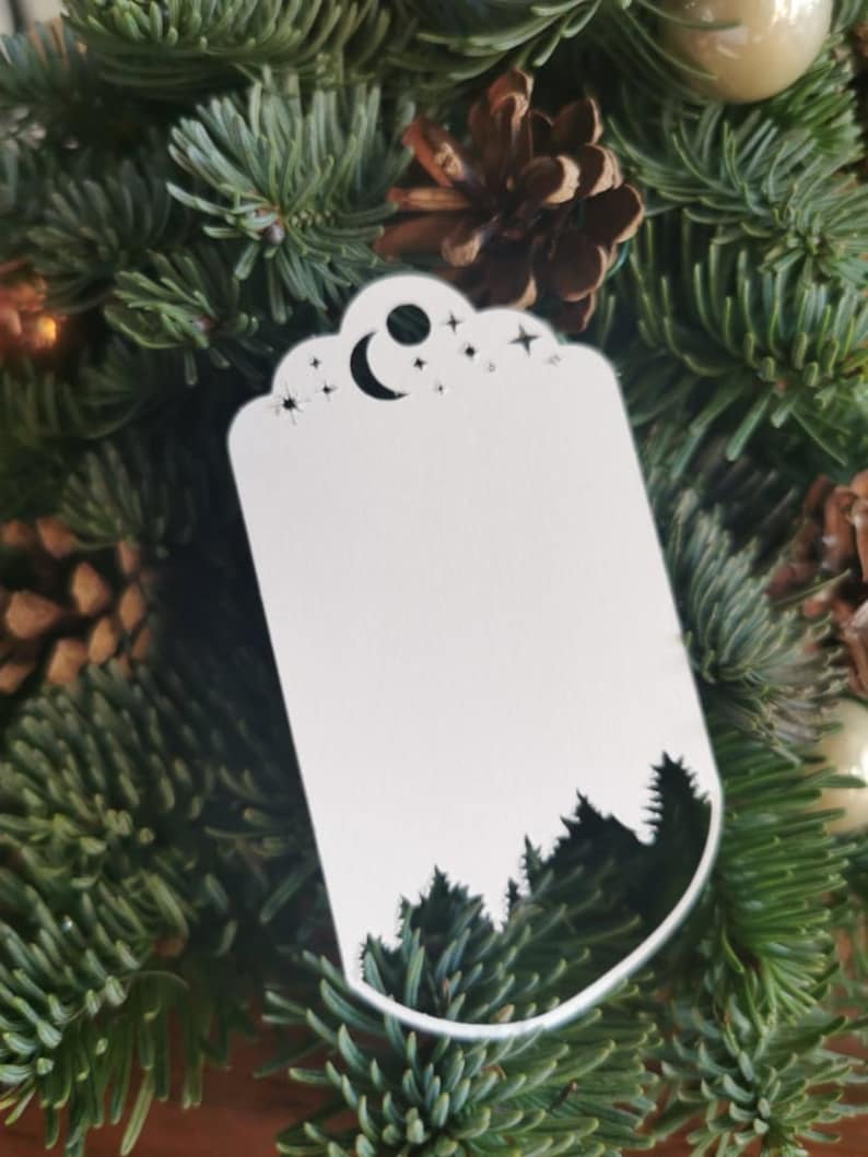 Moon Stars and Trees Gift Tags SVG, Gift Tags SVG, Decorative Gift Tags ...