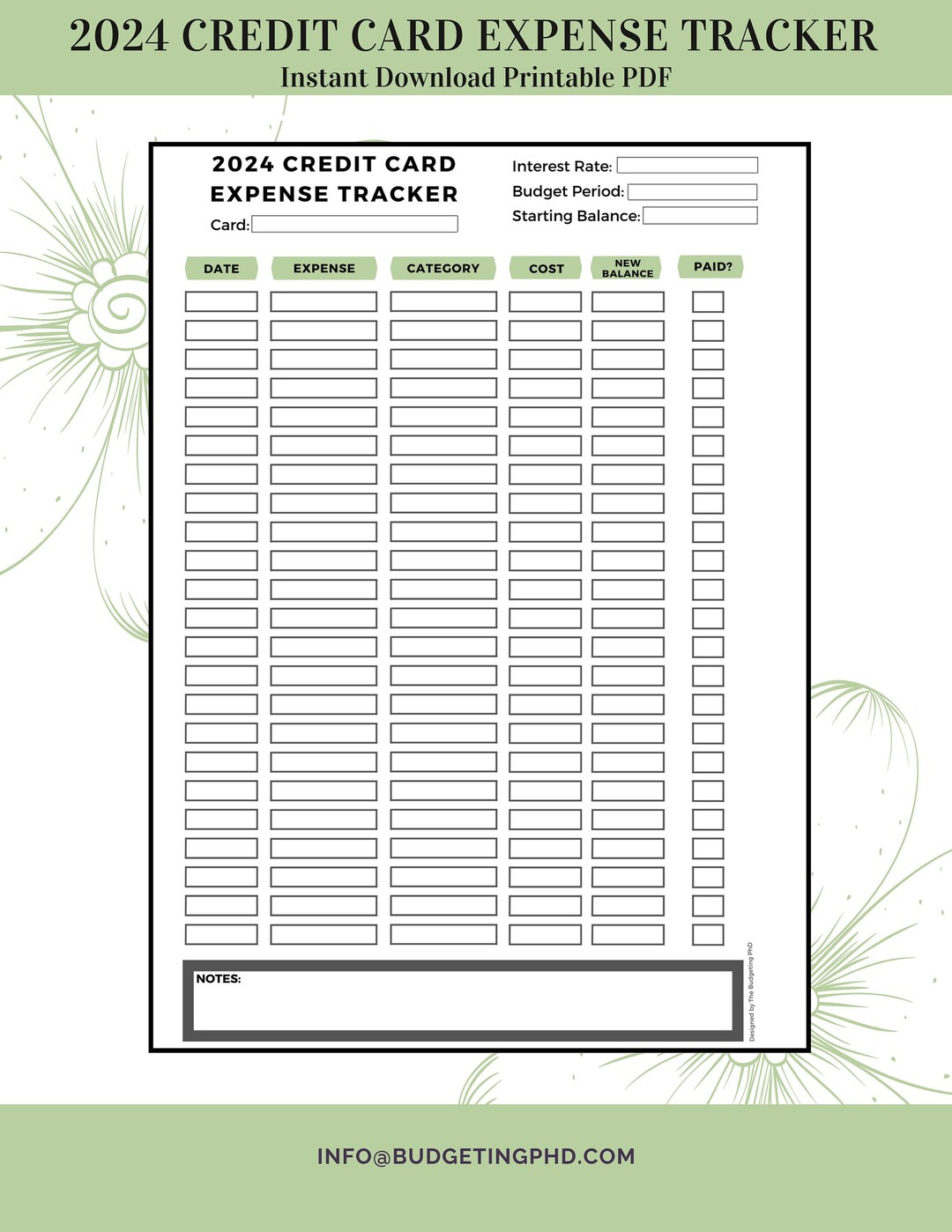 Credit Card Expense, Payment & Budget Tracker Planner Template, 2024 - Etsy