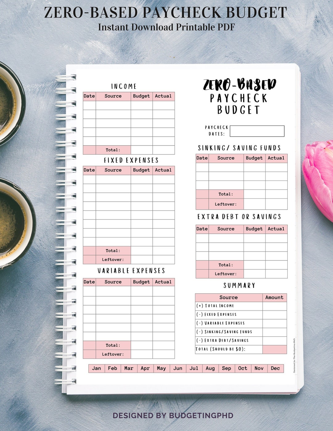 Instant Digital Download: Zero-based Paycheck Budget Planner - Etsy
