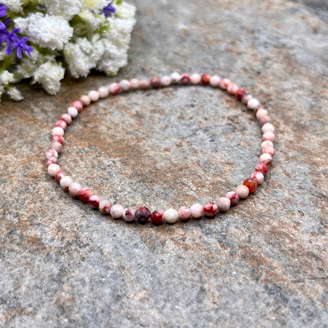 2mm Cinnabrite Crystal Stretch Bracelet - Dazzling Red and White Bead ...