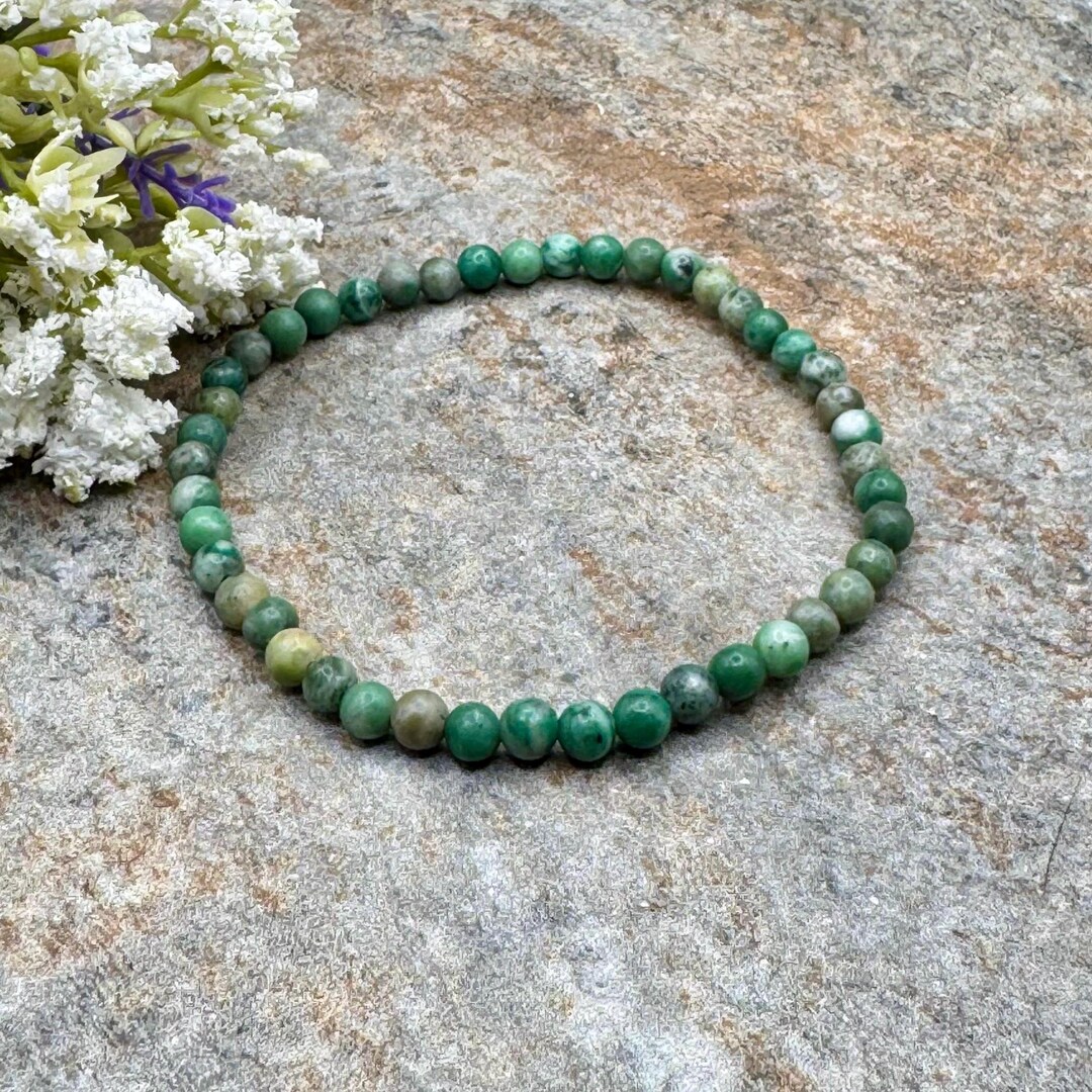 4mm Qinghai Jade Bead Bracelet - Green & White Stretch Jewelry for Him ...