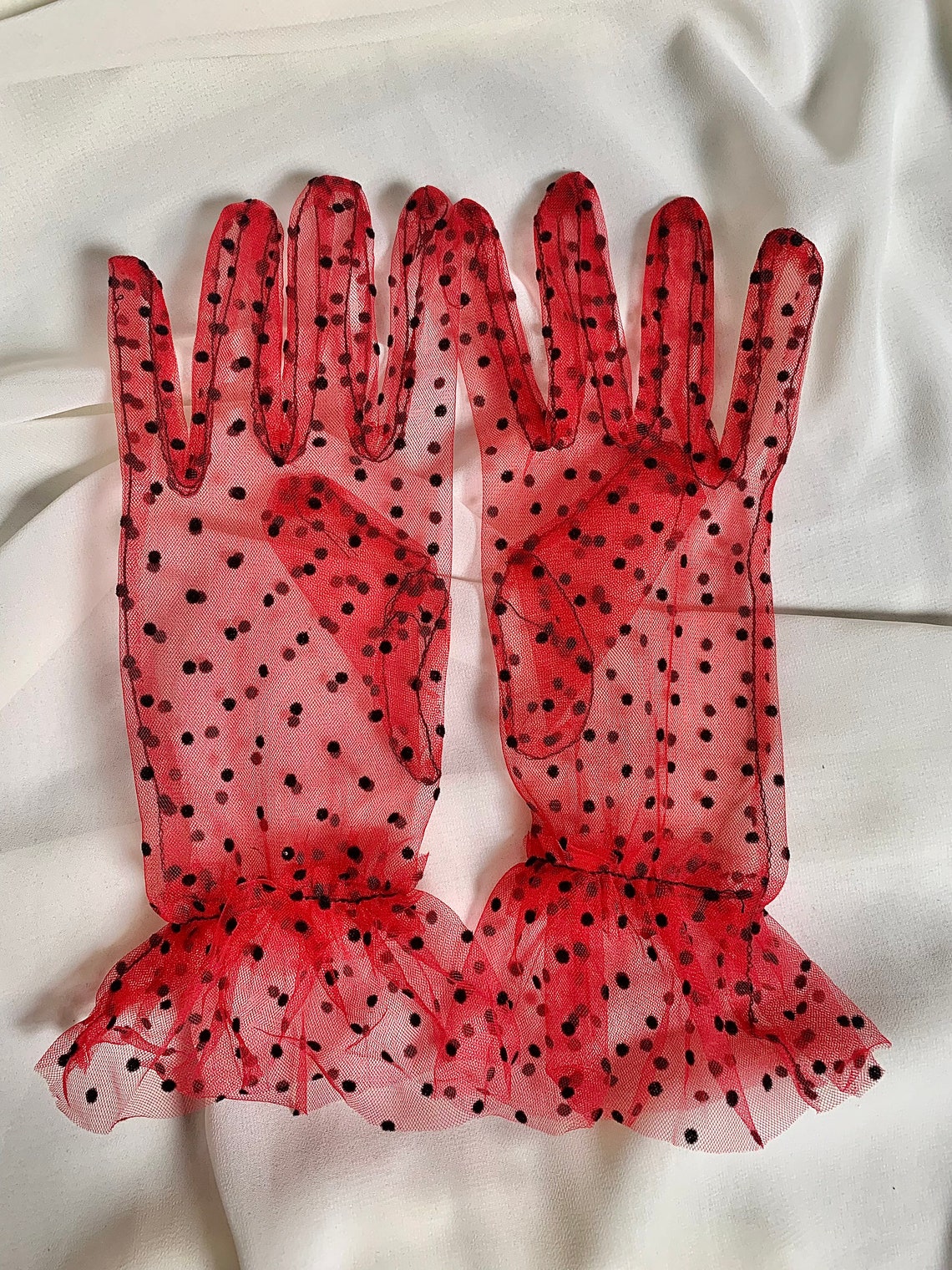 Sheer Red Gloves With Black Polka Dots. Weddings Gifts Parties Props ...
