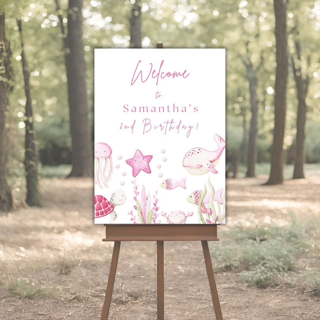 Two the Sea Girl Birthday Ocean Welcome Sign, Watercolor Welcome Sign ...