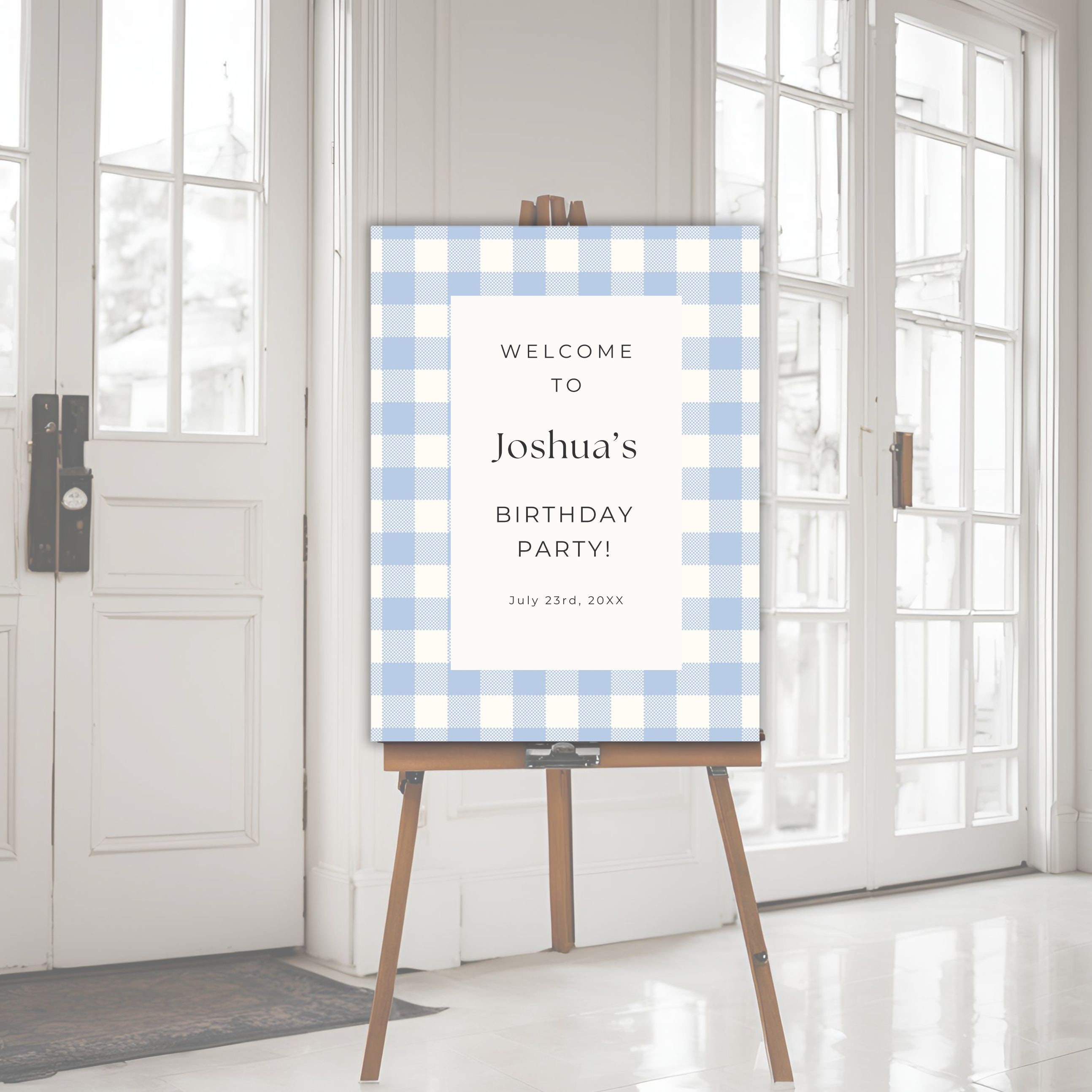 Gingham Blue Welcome Sign Template, Printable Blue Gingham Birthday ...
