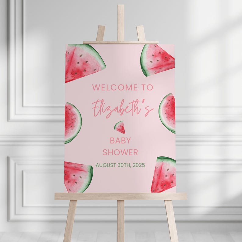 Watermelon Baby Shower Welcome Sign, Pink Fruit Decor (digital Download ...
