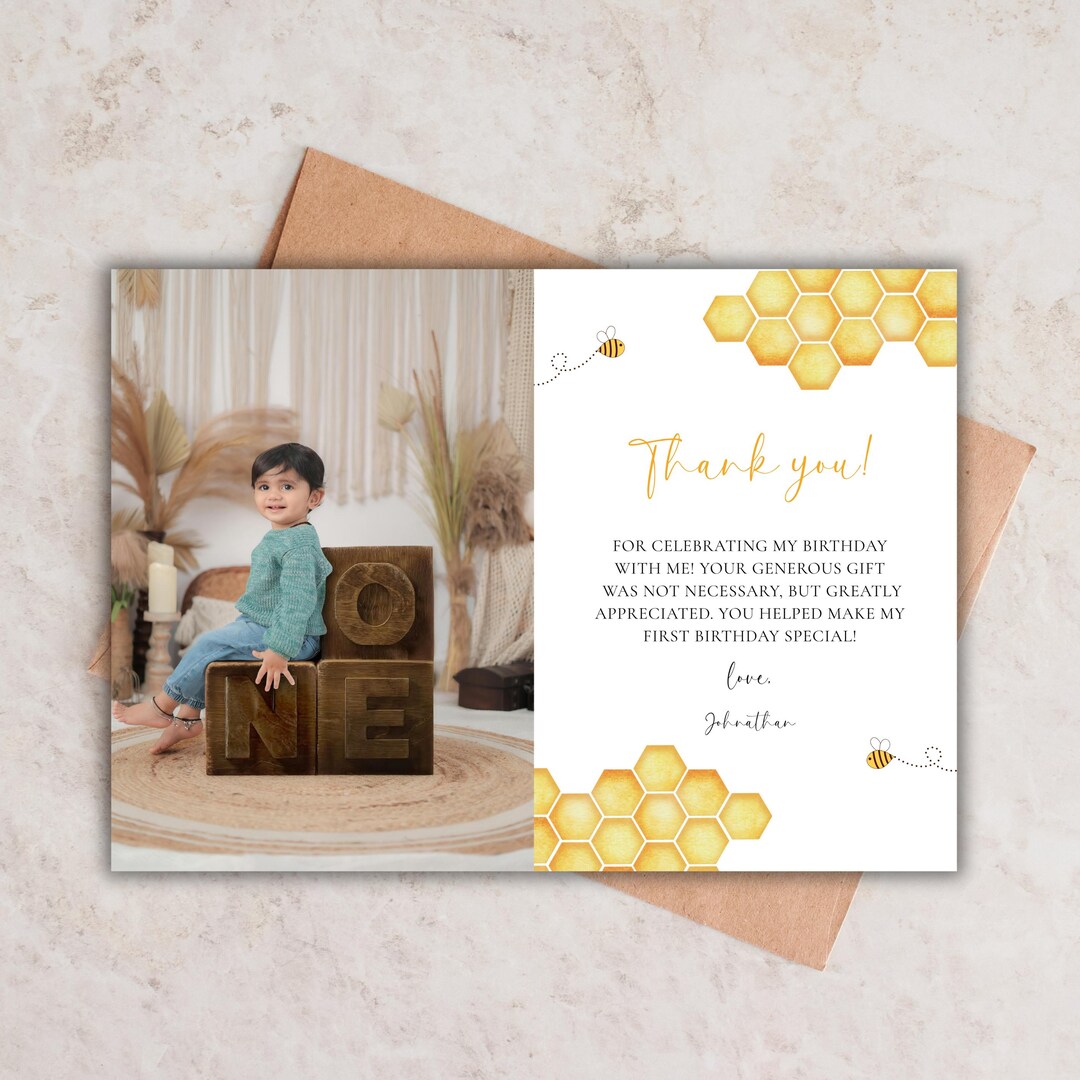 Bumble Bee Thank You Card, First Birthday Thank You Card, Bee Thank You ...