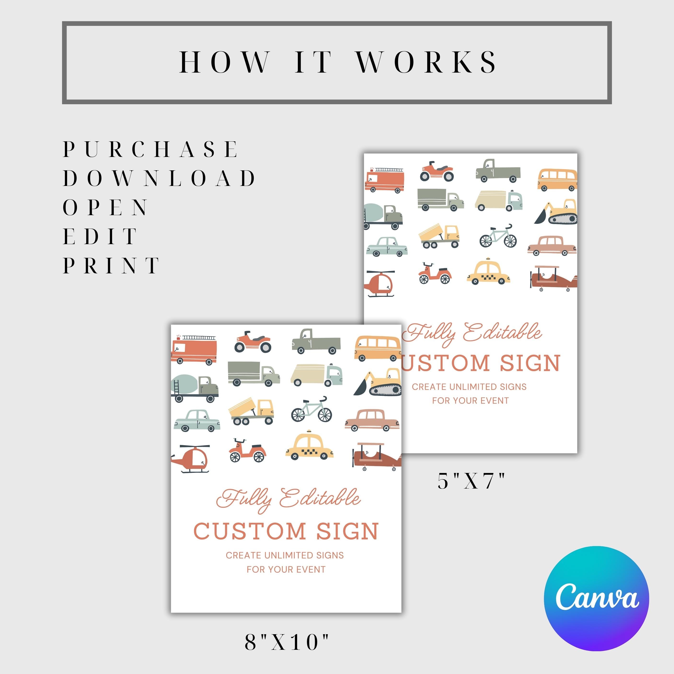 Transportation Birthday Sign Template, Editable Vehicle Birthday Sign ...