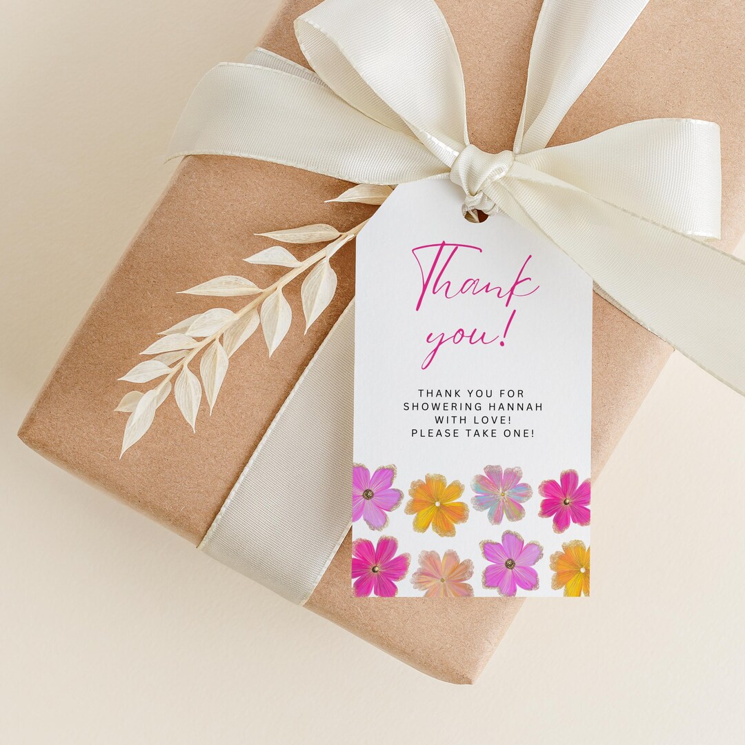 Editable Floral Thank You Tags, Pink Flower Birthday Favor Tags ...